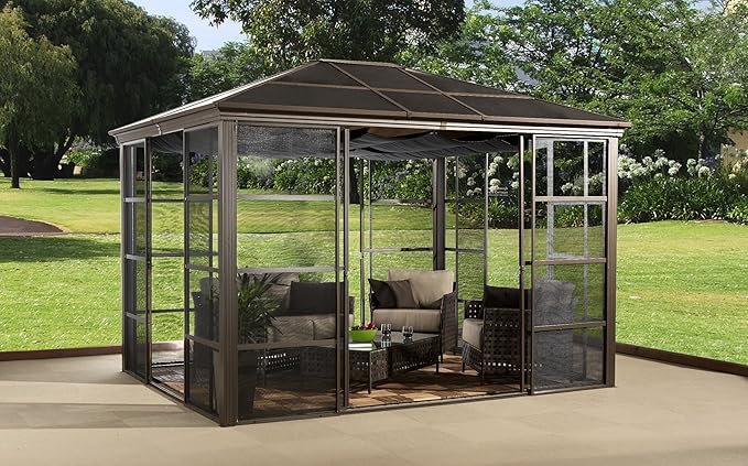 Gazebo Castel 39 Bronze - Screen House 10' X 12' Aluminum 4 Sliding ...