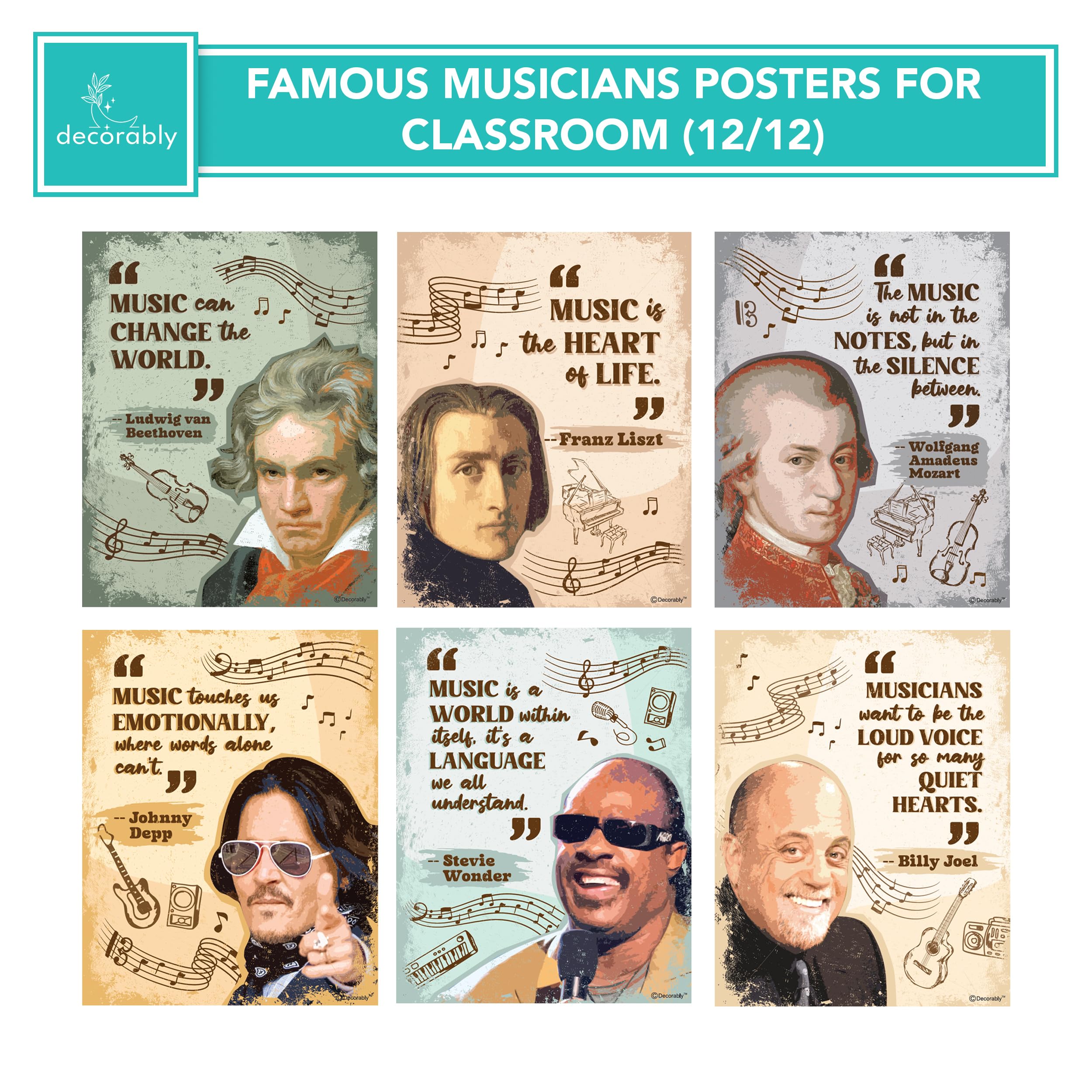Mua Decorably 12 Famous Musicians Posters, 11x14in Matte-Laminated ...