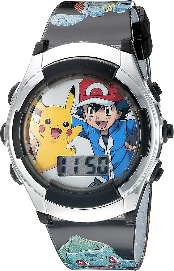 Buy Pokémon Kids' Digital Watch with Silver Bezel, Black Strap ...