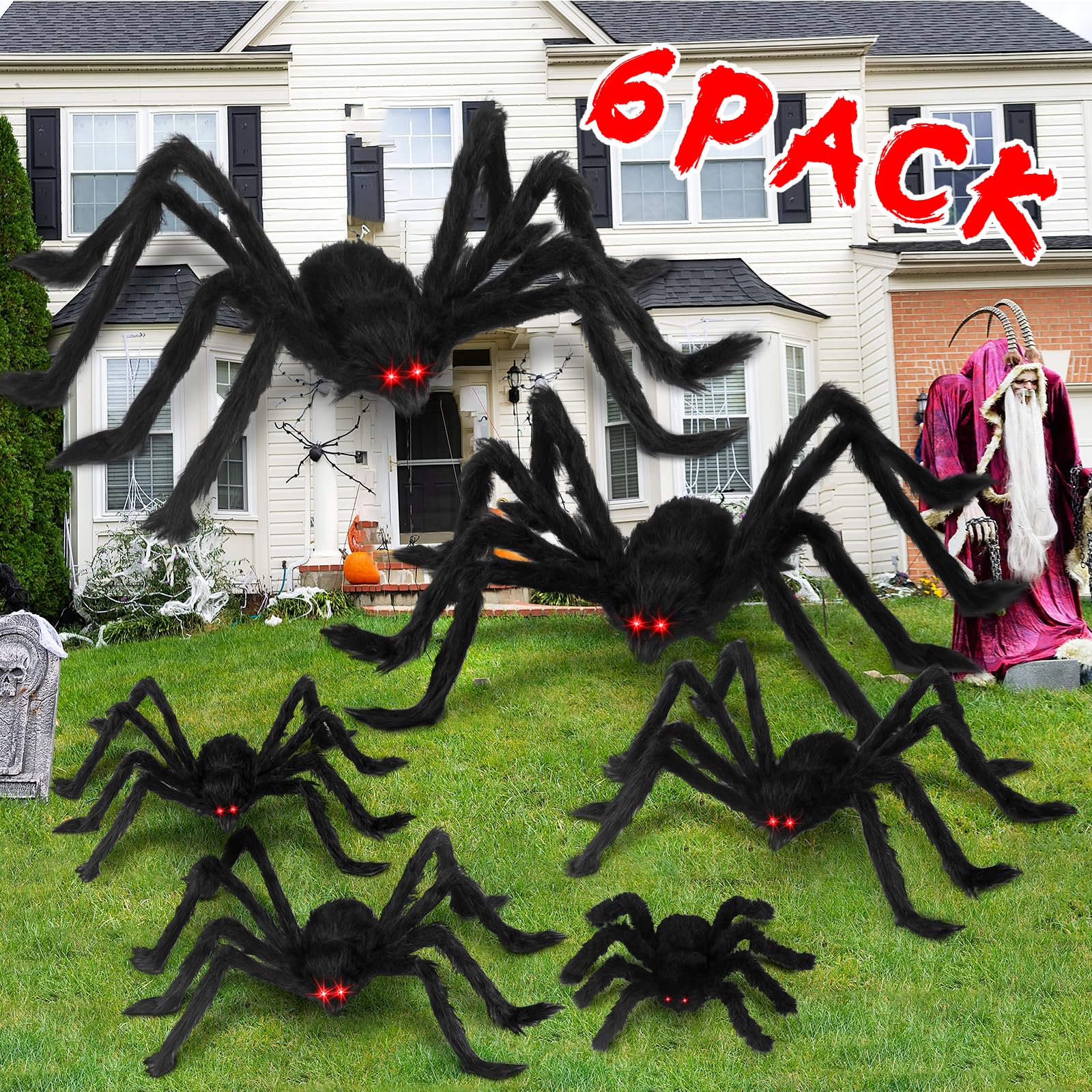 Acina Halloween Giant Spider Decorations, 6 Pcs Realistic Hairy Spiders ...