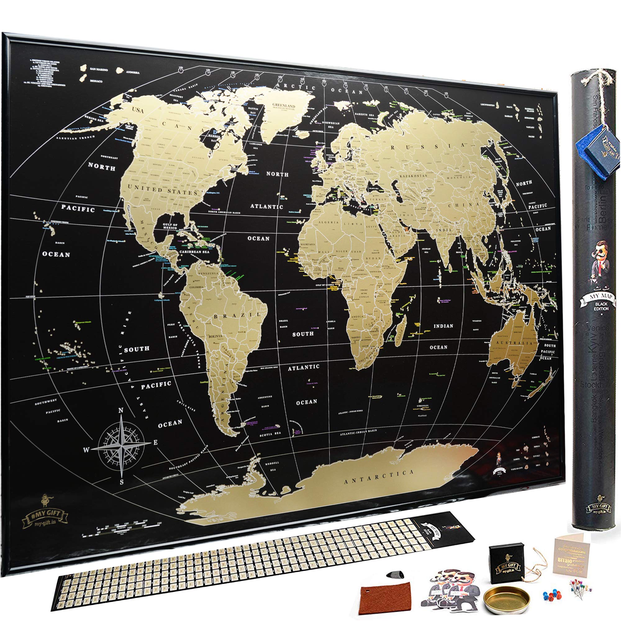 Buy Scratch off map of the World MyMap Black Gold Large Travel map Wall ...