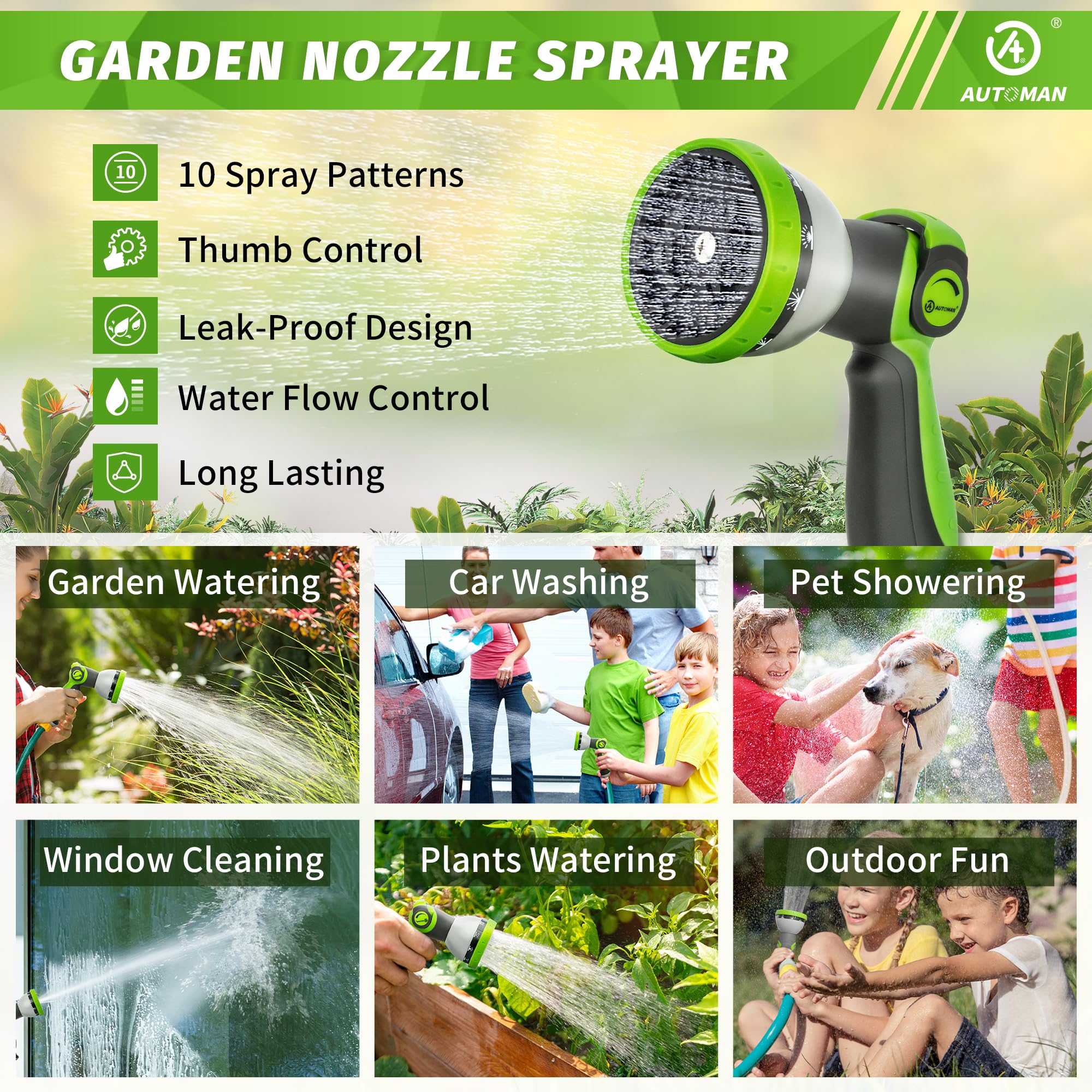 Mua AUTOMAN Garden Hose Nozzle - 2 Pack, Thumb Control Sprayer, Slip ...