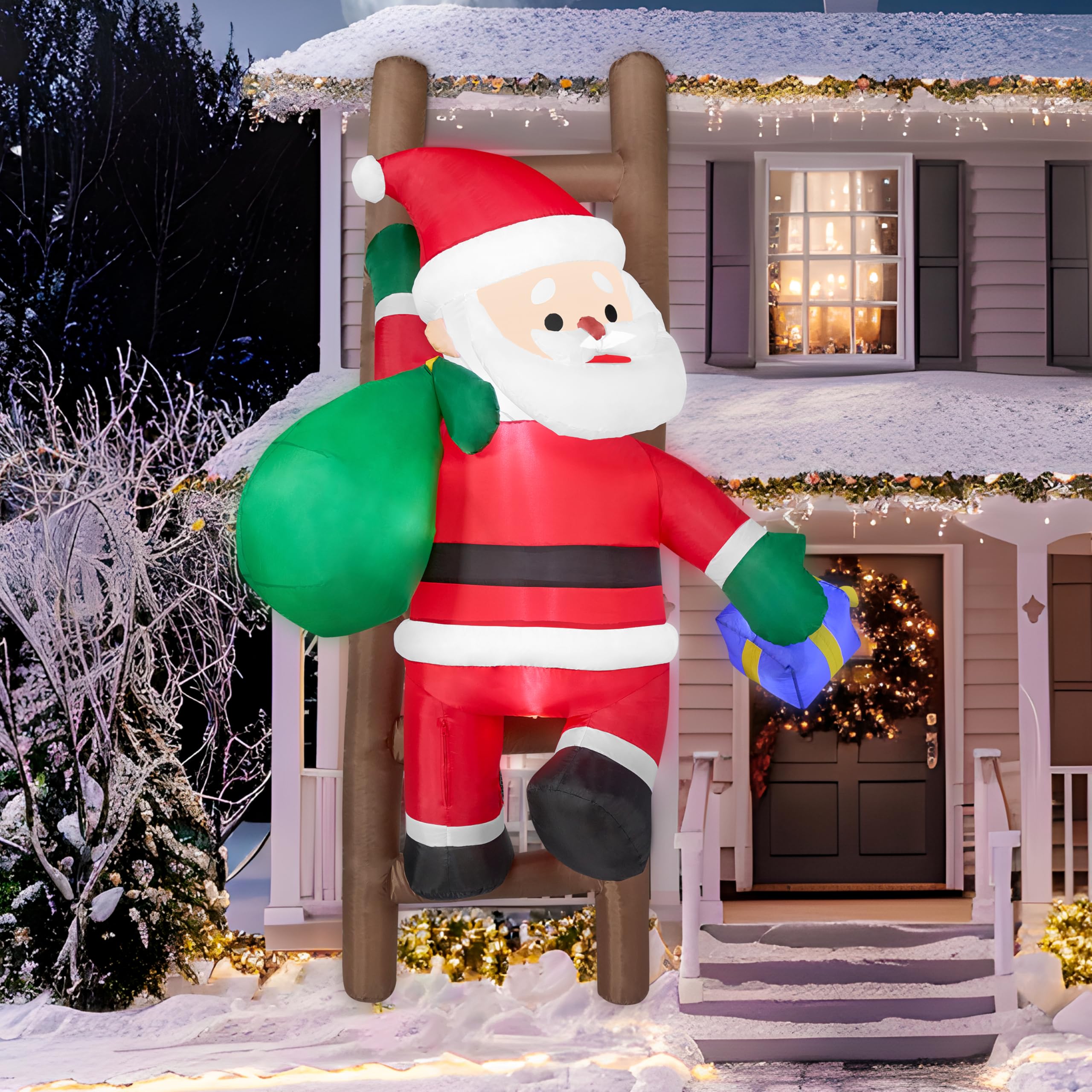 Joiedomi 8 FT Tall Christmas Santa Climbing Stairs Inflatable ...