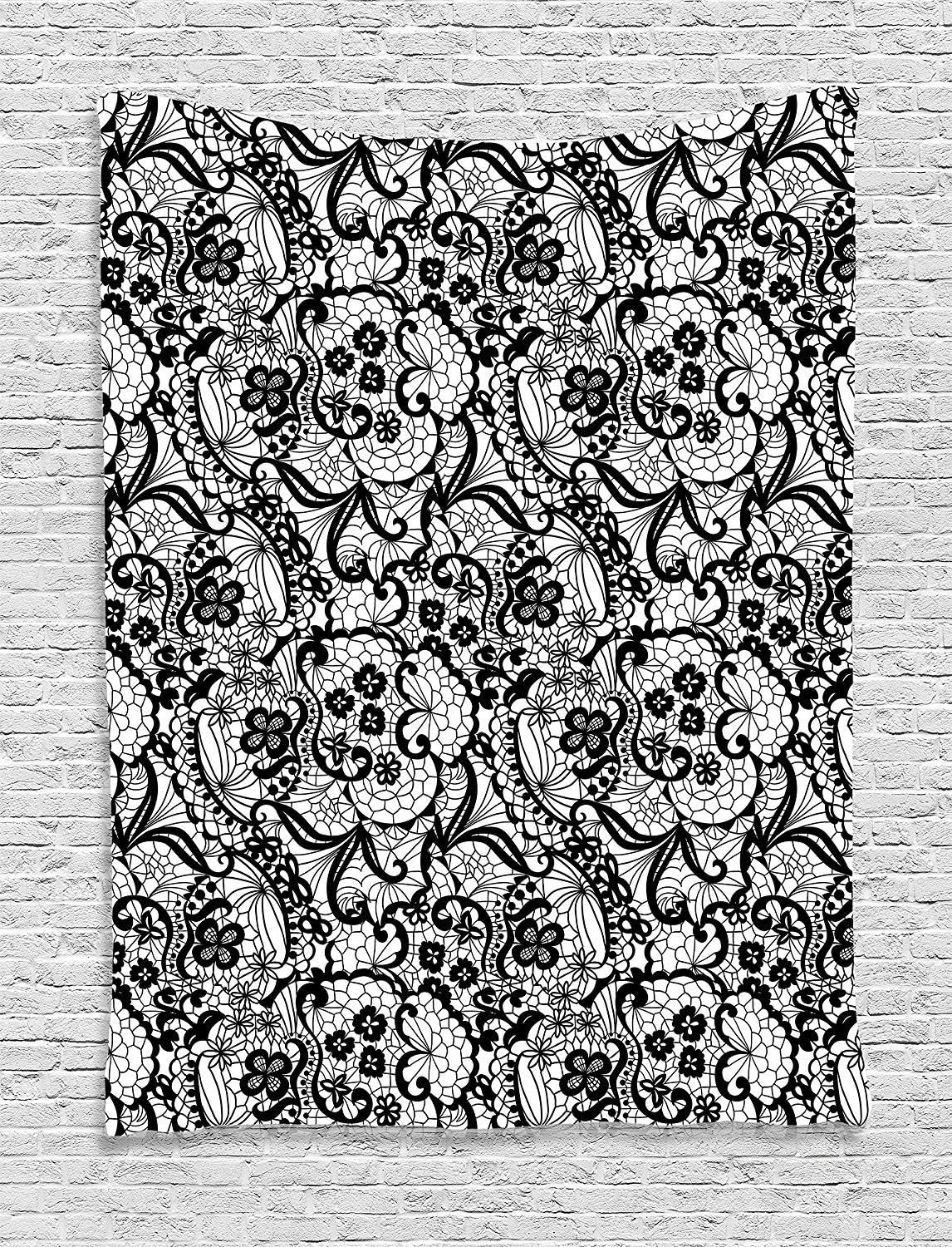 Amazon.com: Ambesonne Gothic Tapestry, Lace Pattern with Flowers Floral ...