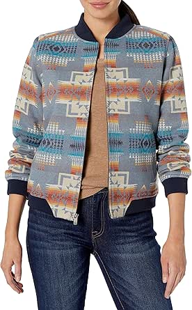 Amazon.com: Pendleton Women's Wool Bomber Jacket, Slate Blue Chief ...