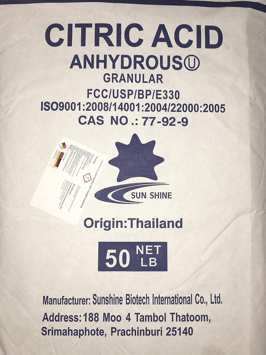 Citric Acid "C6H8O2" FCC/USP GRADE Minimum 99.5% purity! 50LB BAG ...