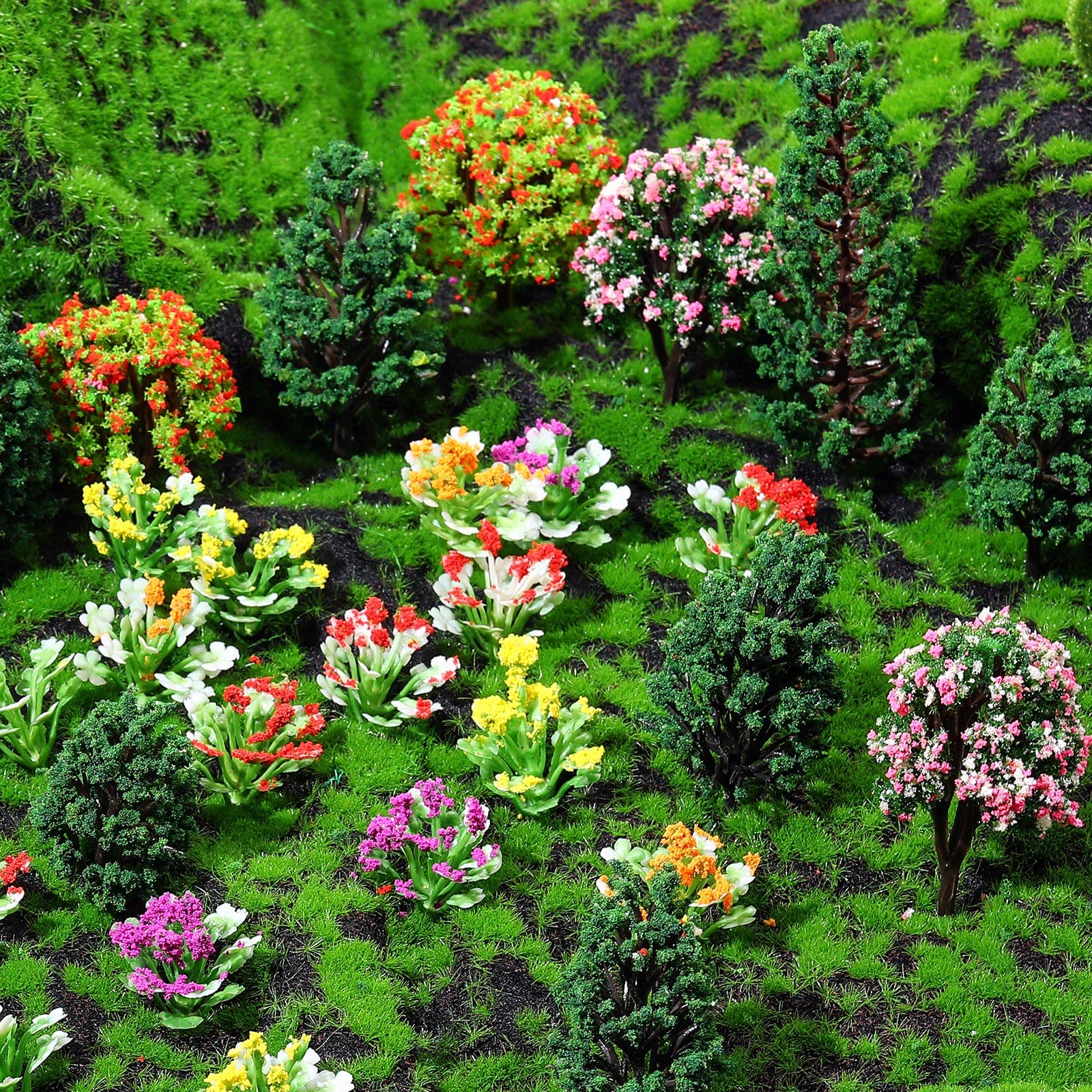 Yilloog 55 Pcs Miniature Colorful Flower Cluster Mini Model Trees ...