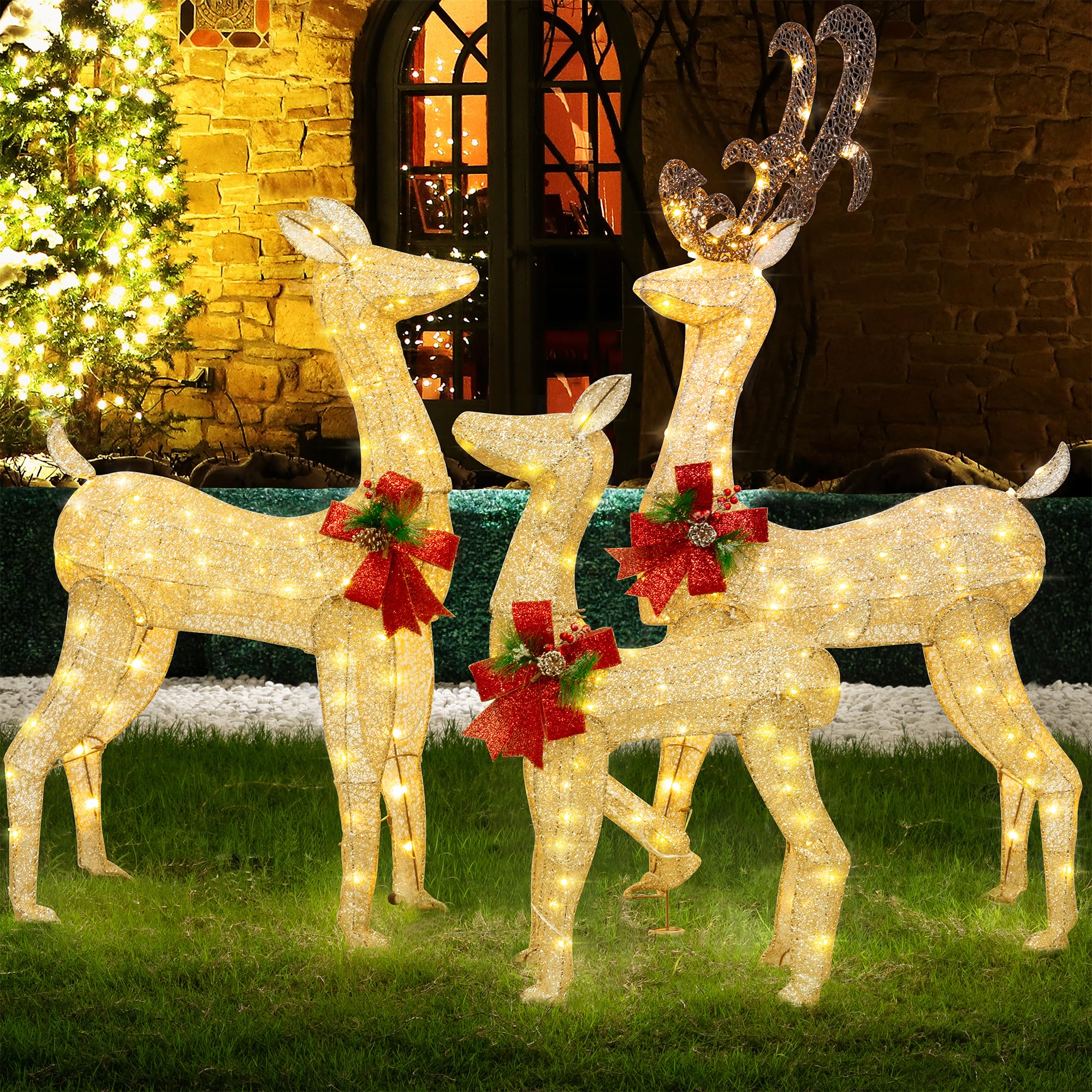 Shintenchi 3-Piece LED Lighted Christmas Deer Outdoor Yard Decorations ...