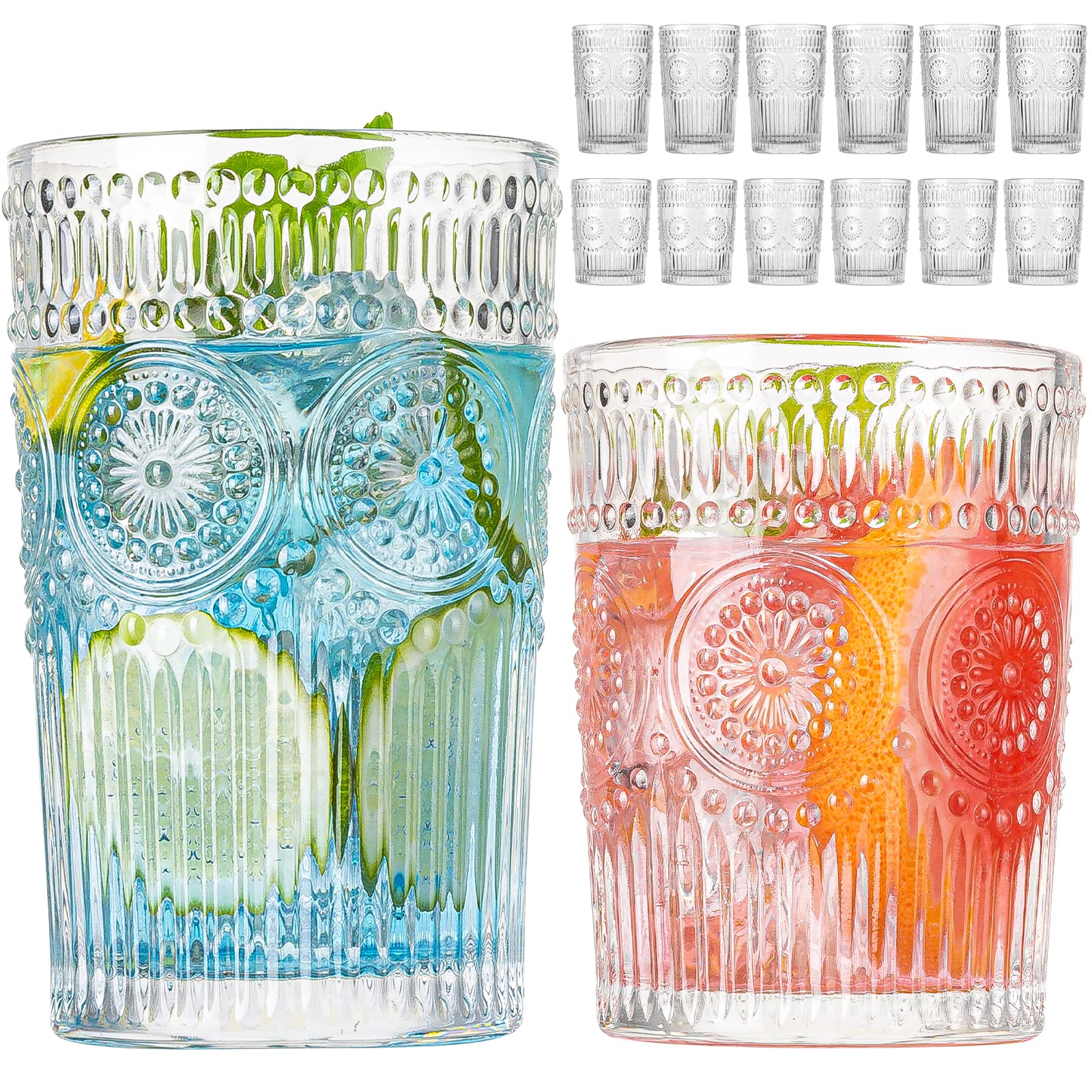 wookgreat Vintage Drinking Glasses Set of 12, Textured Clear Striped ...