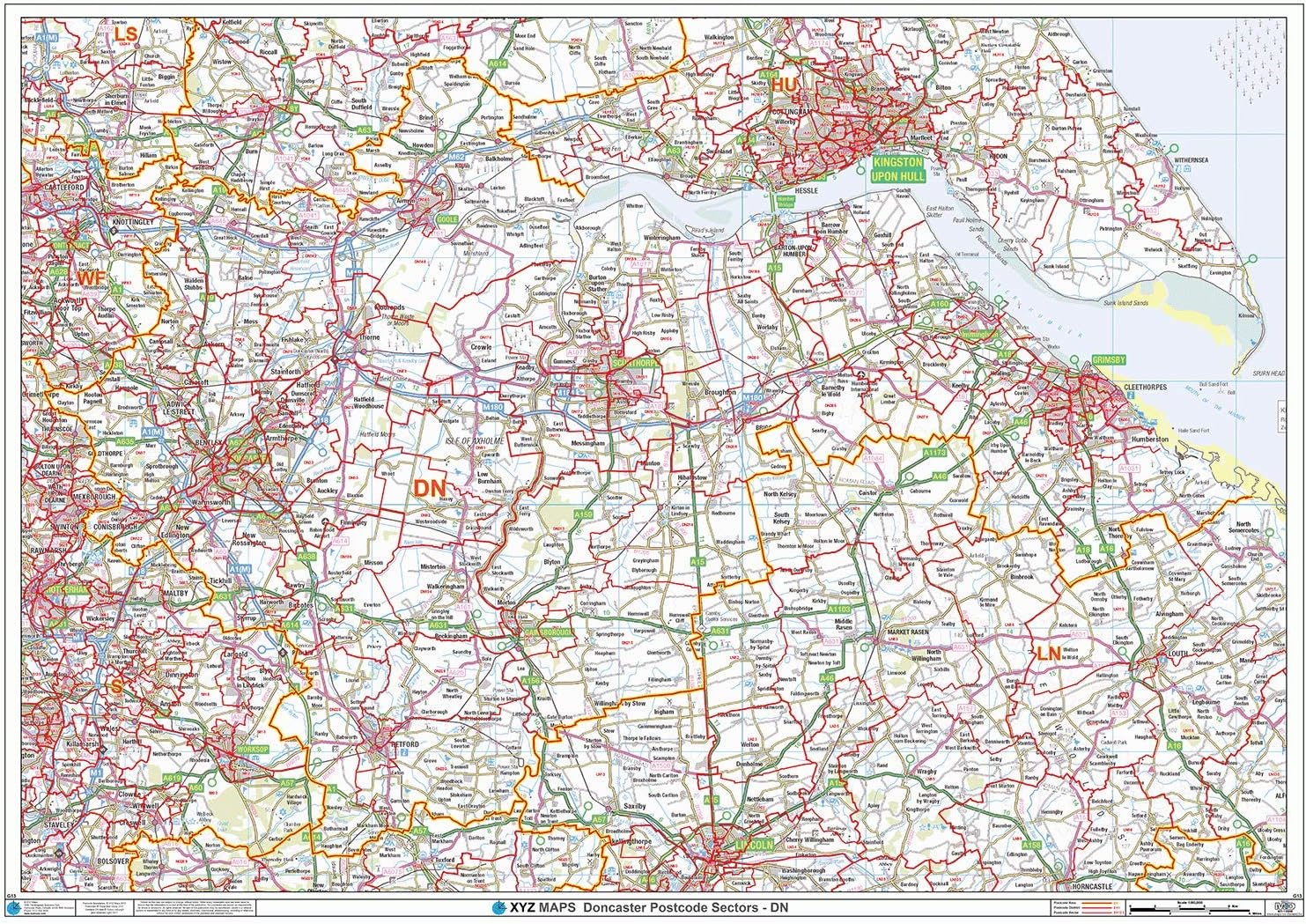Doncaster - DN - Postcode Wall Map - Paper: Amazon.co.uk: Office Products