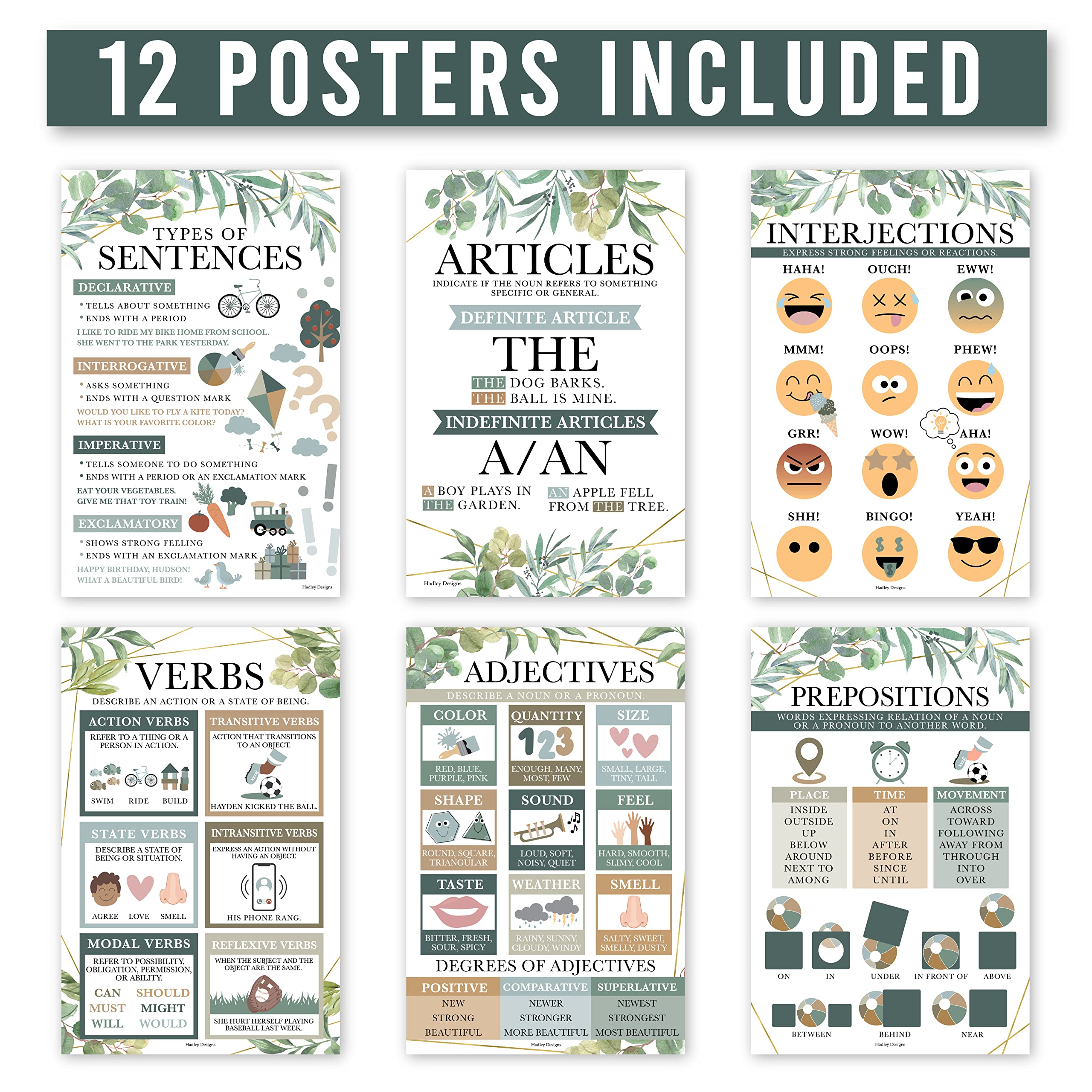 Mua Hadley Designs Parts Of Speech Posters For Classroom - 12 Grammar ...