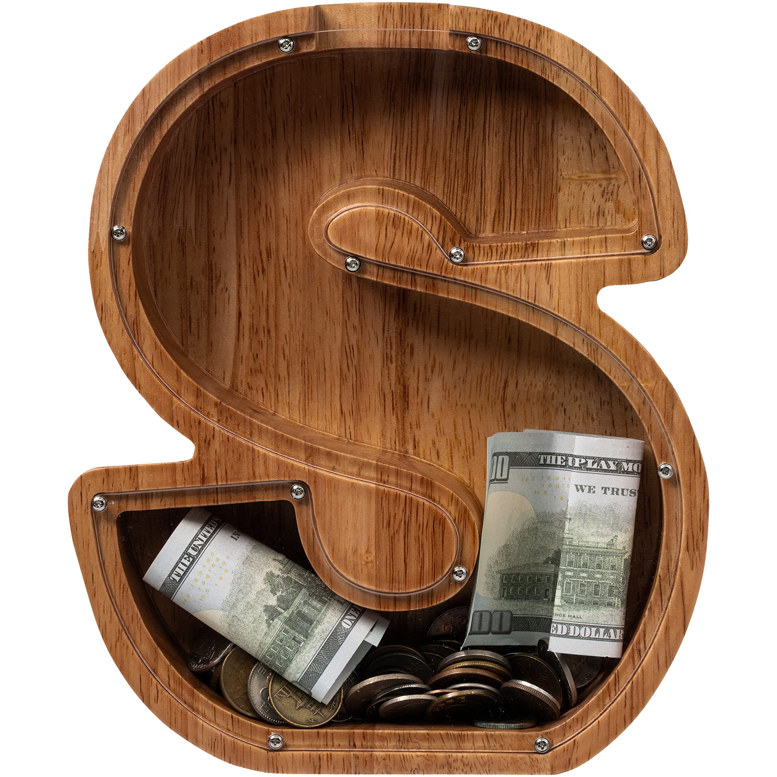 ladenk 12 Inch Extra Large Wooden Kids Letter Piggy Bank - Piggy Bank ...