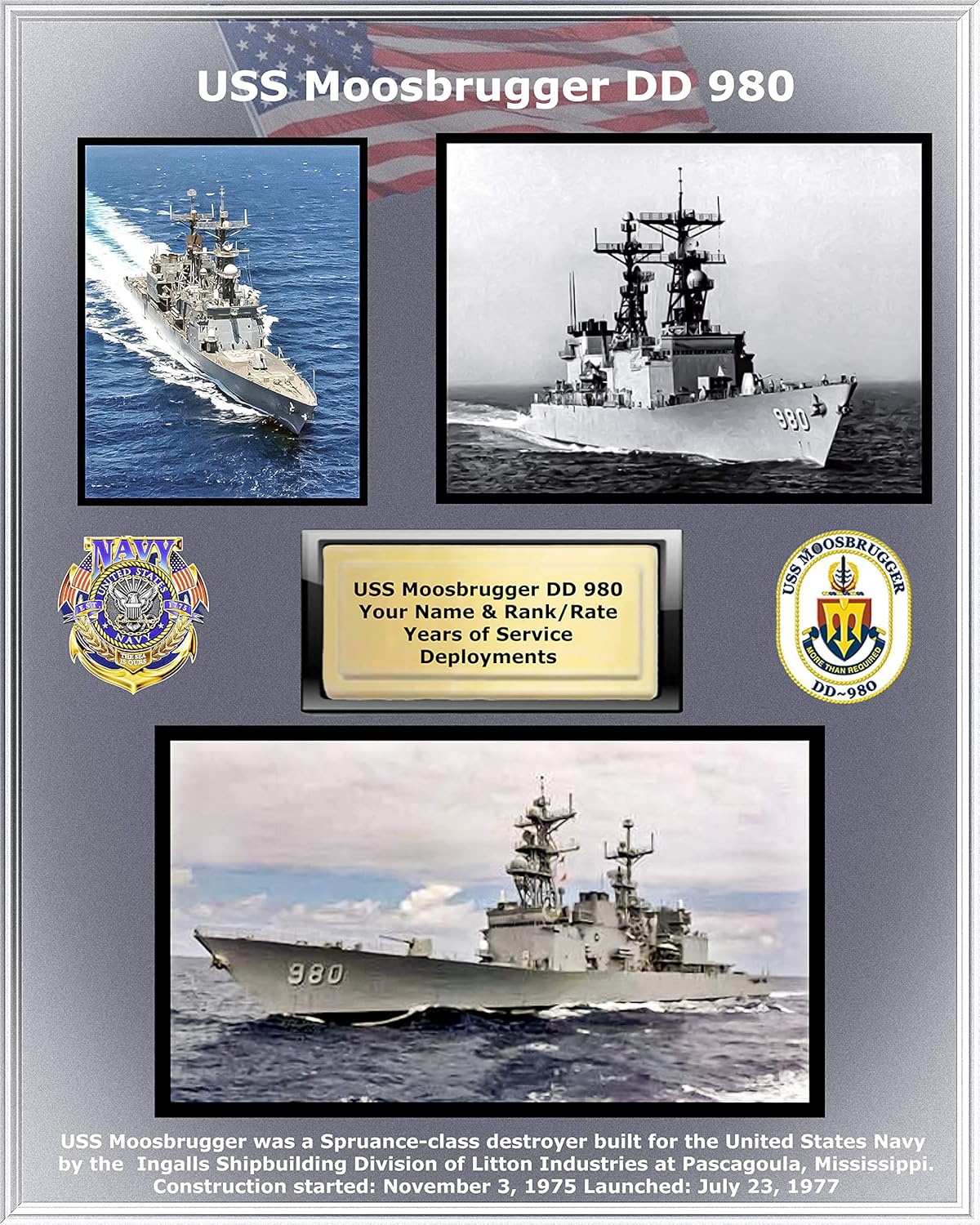 Amazon.com: USS Moosbrugger DD 980 Custom Personalized Photo. US Navy ...