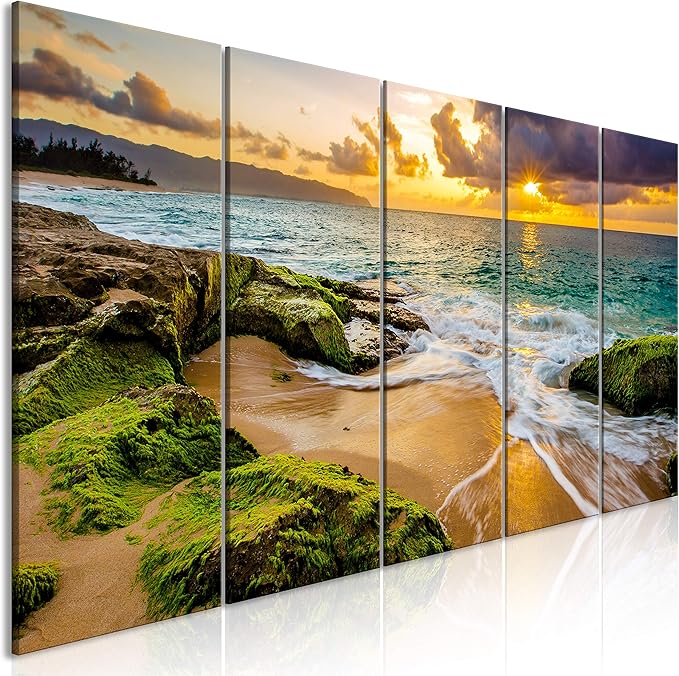 murando - Bilder Strand Meer 225x90 cm Vlies Leinwandbild 5 Teilig Kunstdruck modern Wandbilder ...