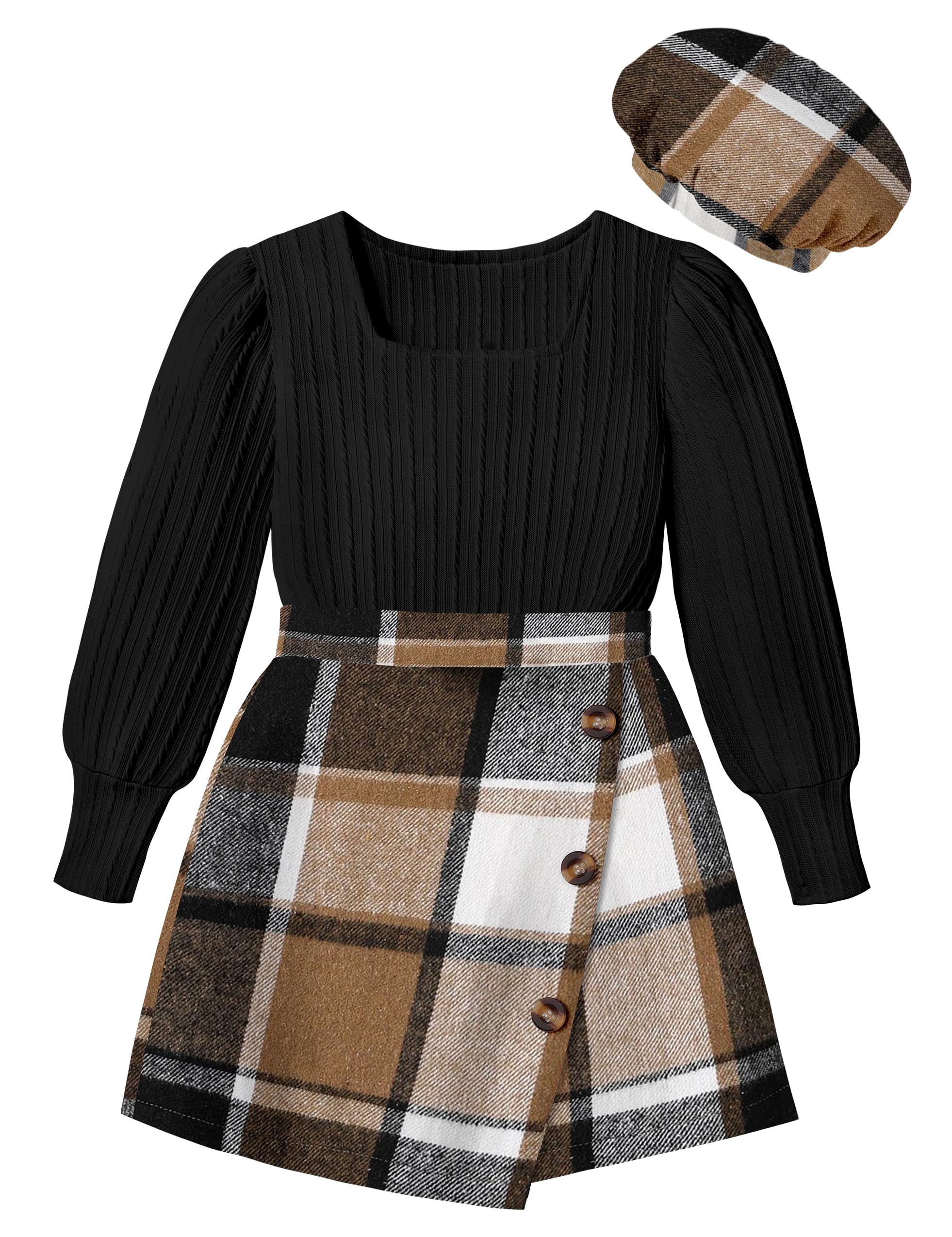 AGAPENG Girls Clothes Size 8-10 Girls Outfit Square Neck Black Puff ...