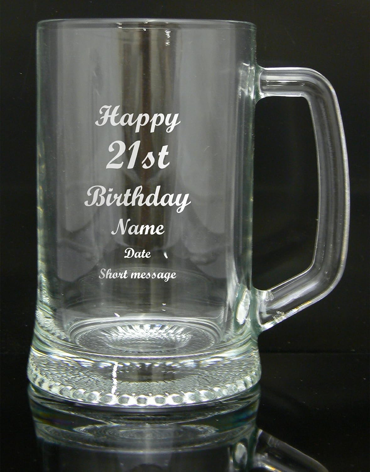 Personalised Engraved Quality Glass Tankard Gift, 21st Birthday Design ...