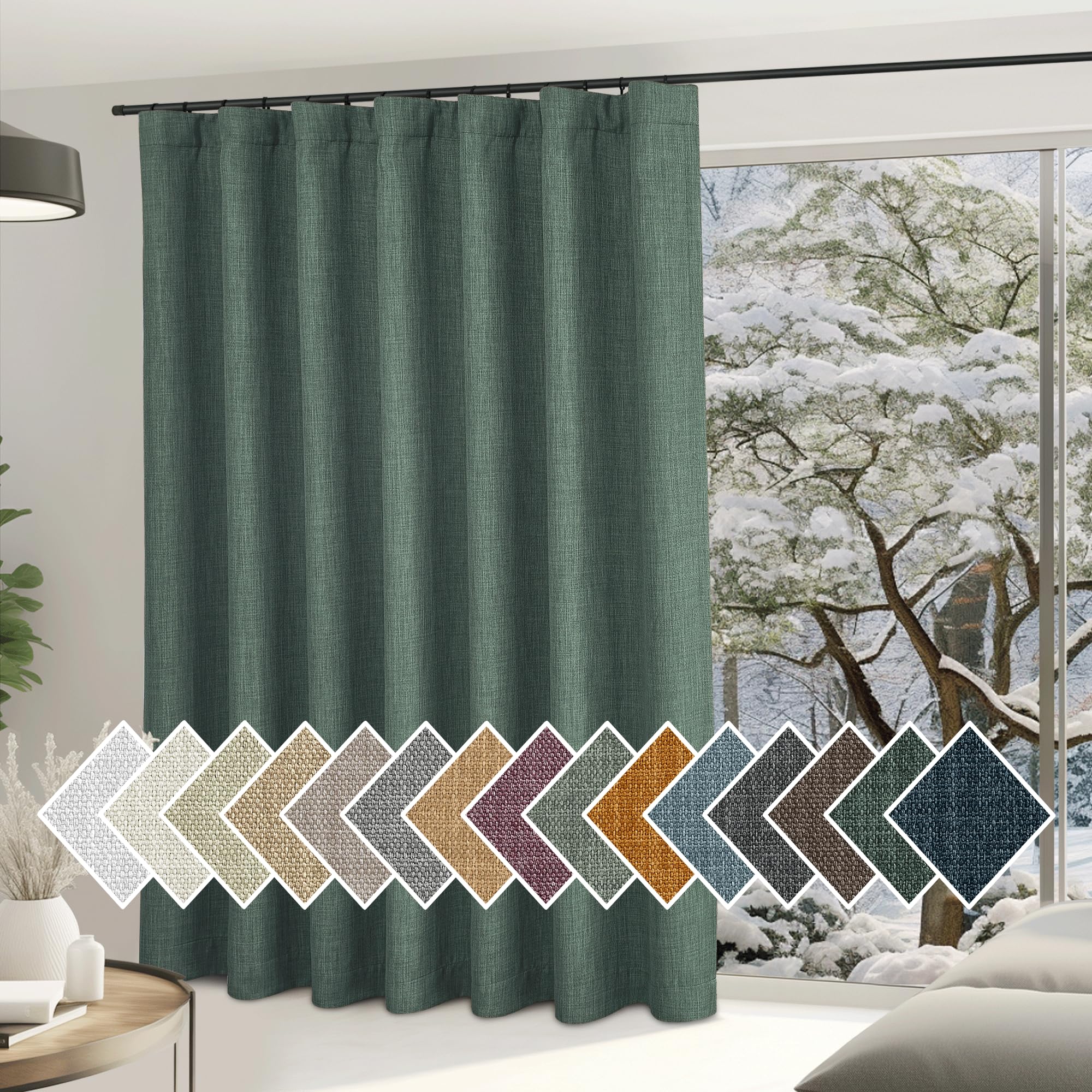 NICETOWN Greyish Green Sliding Door Curtains for Living Room, Hook Belt ...