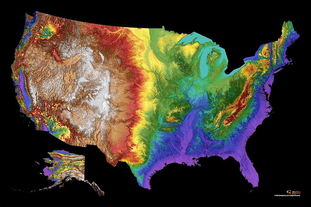 Amazon.com: USA & Alaska Color Elevation Map Wall Art Poster Print ...