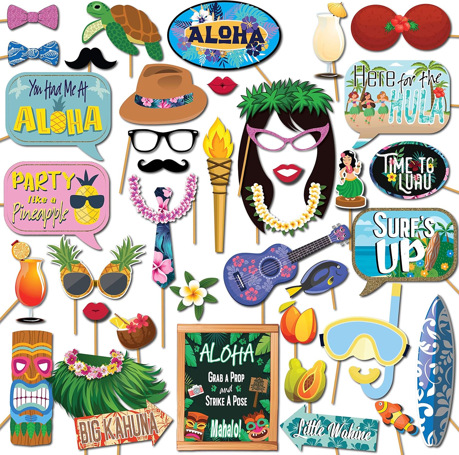 Amazon.com: Hawaiian Luau Tropical Tiki Party Theme Photo Booth Props ...