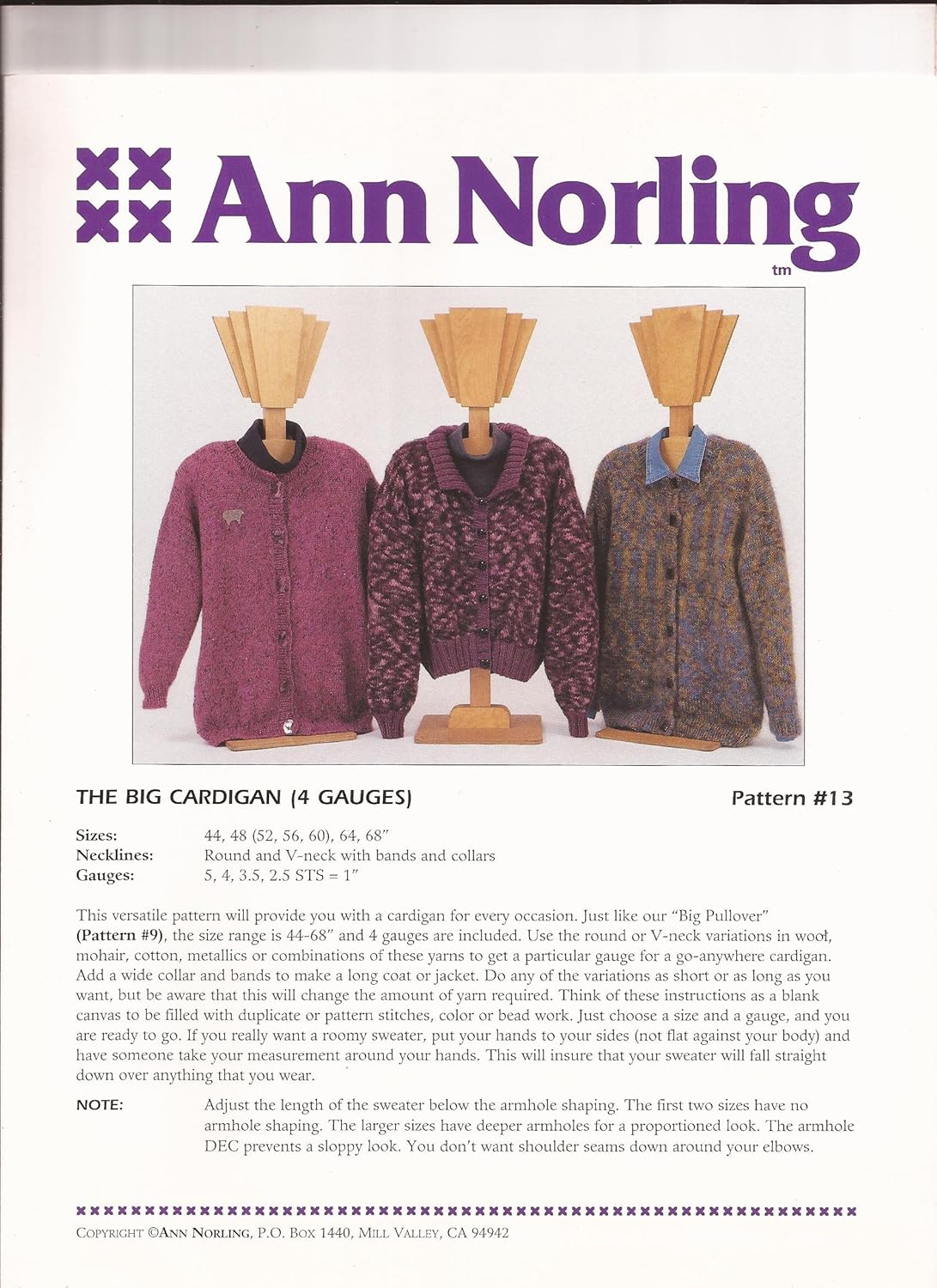 Amazon.com: The Big Cardigan (4 Gauges) - Ann Norling Knitting Pattern ...
