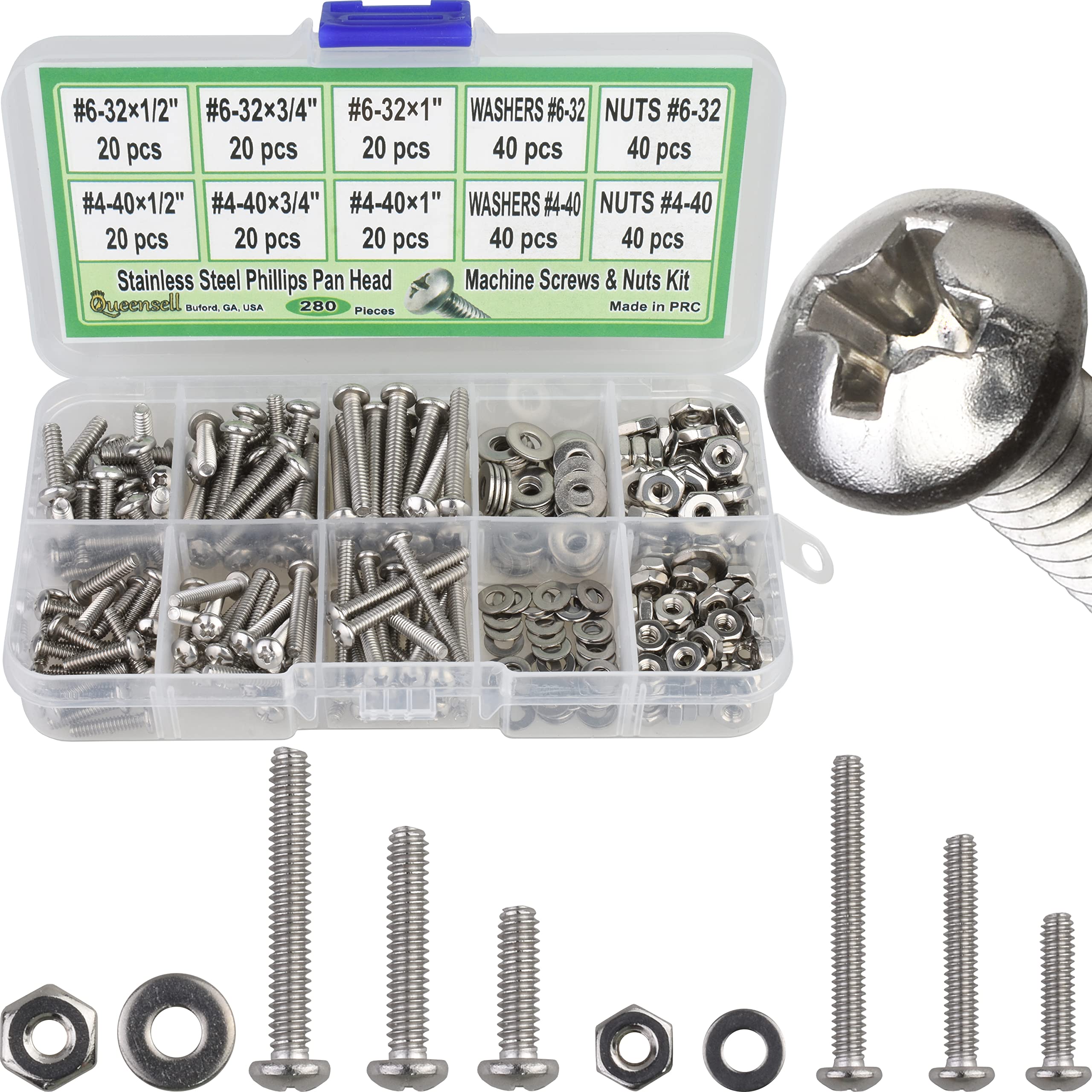 Small Machine Screws and Nuts 280 pcs Pan Head Screws #440#632 ...