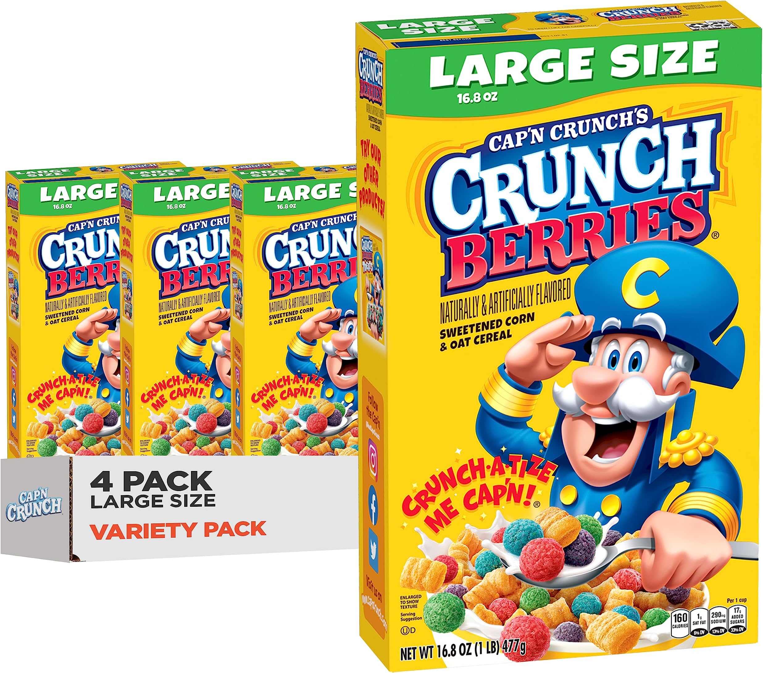Cap'n Crunch Cereal, Crunch Berries, 16.8oz Boxes (4 Pack) | Pricepulse