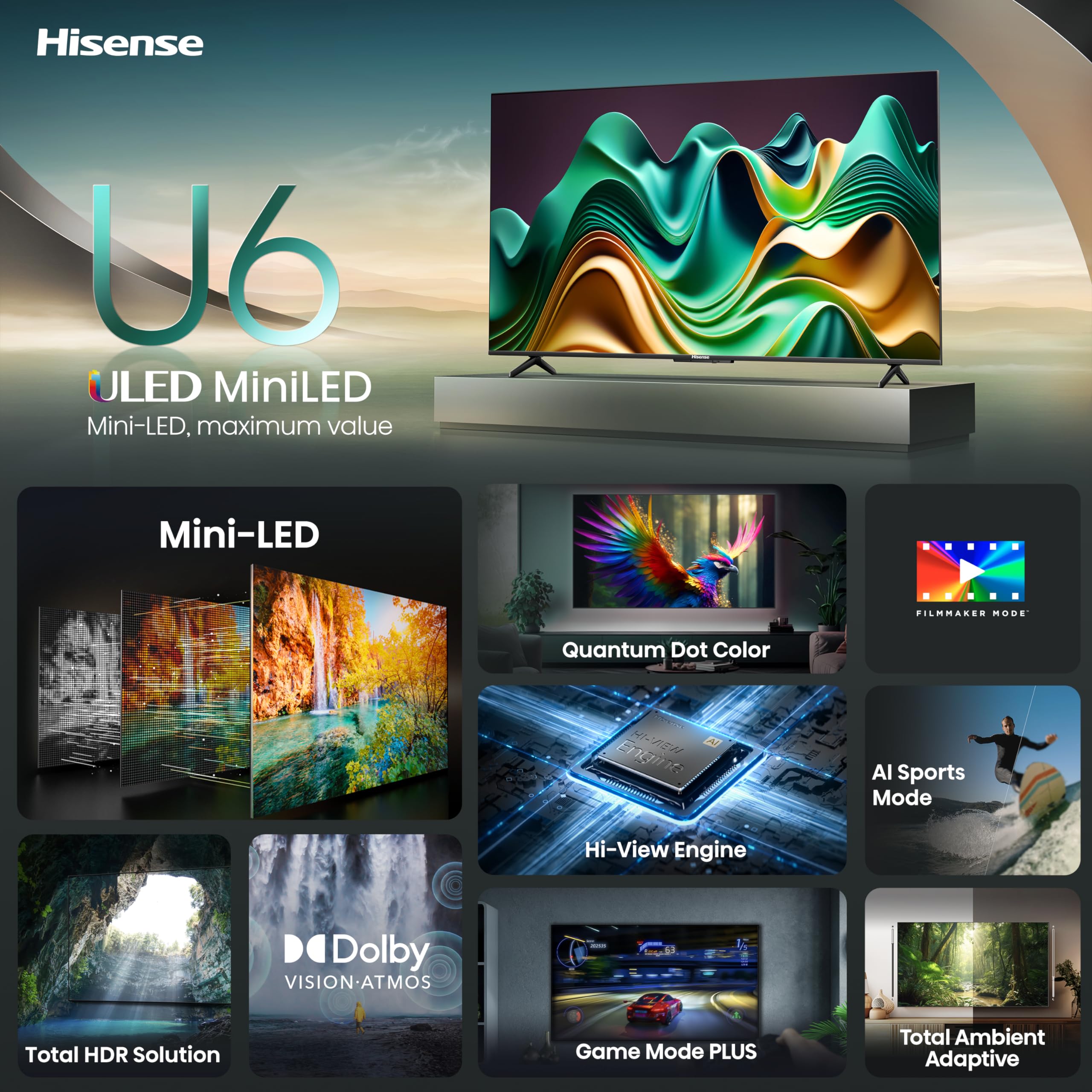 Mua Hisense 65-Inch Class U6 Series Mini-LED ULED 4K UHD Google Smart ...