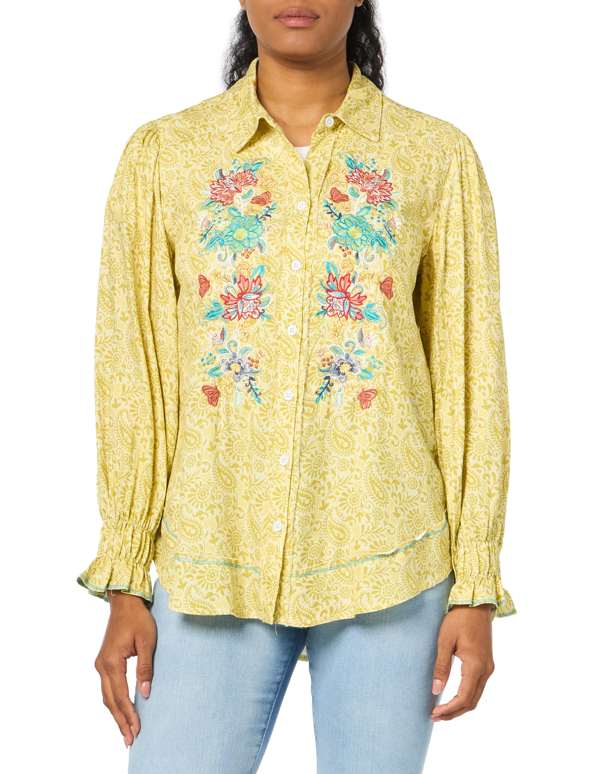 Tru Luxe Jeans Women's Print and Embroidered Button Up Shirt with ...