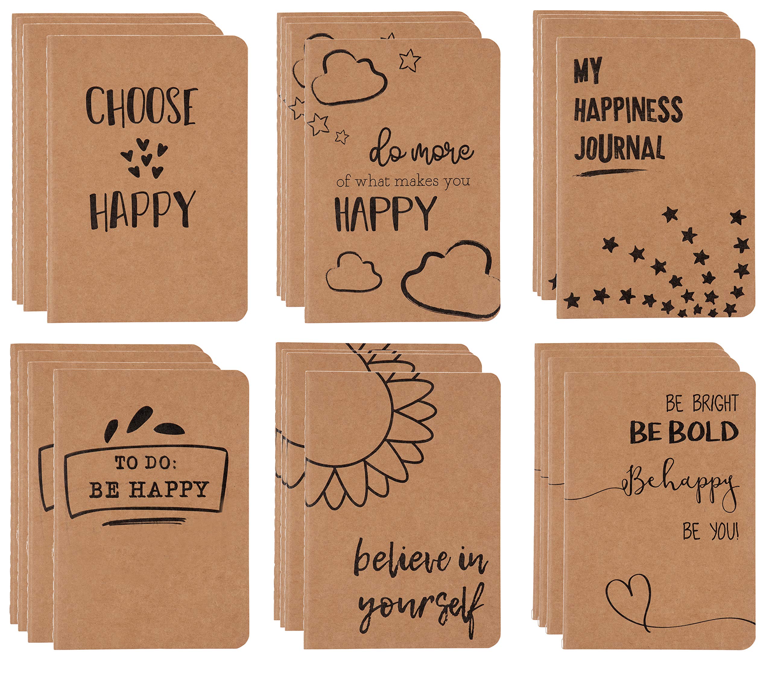 24 Pack Happy Journals Bulk, Kraft Paper Notebooks with 80 Lined Pages ...