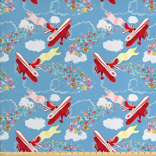 Amazon.com: Ambesonne Airplane Fabric by The Yard, Retro Biplanes with ...