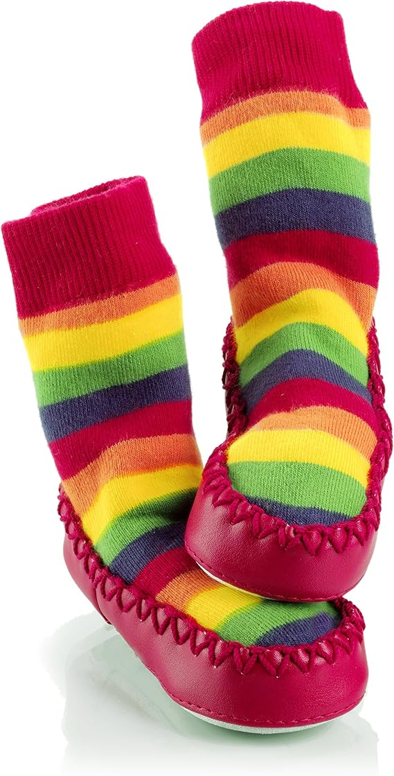 Mocc Ons Moccasin Slipper Socks Keeping Little Toes Warm! - Rainbow ...