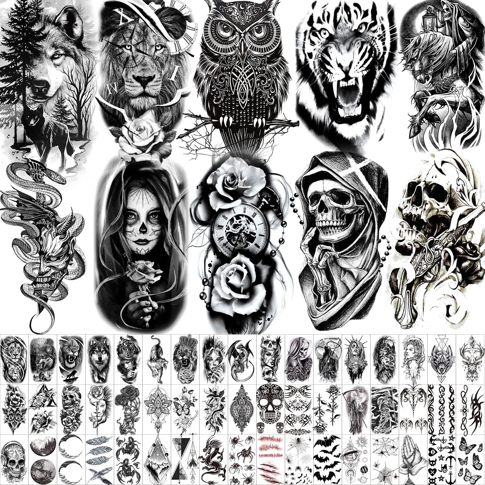 Mua Hotoyannia 82 Sheets Large-Size Black Temporary Tattoos Stickers ...