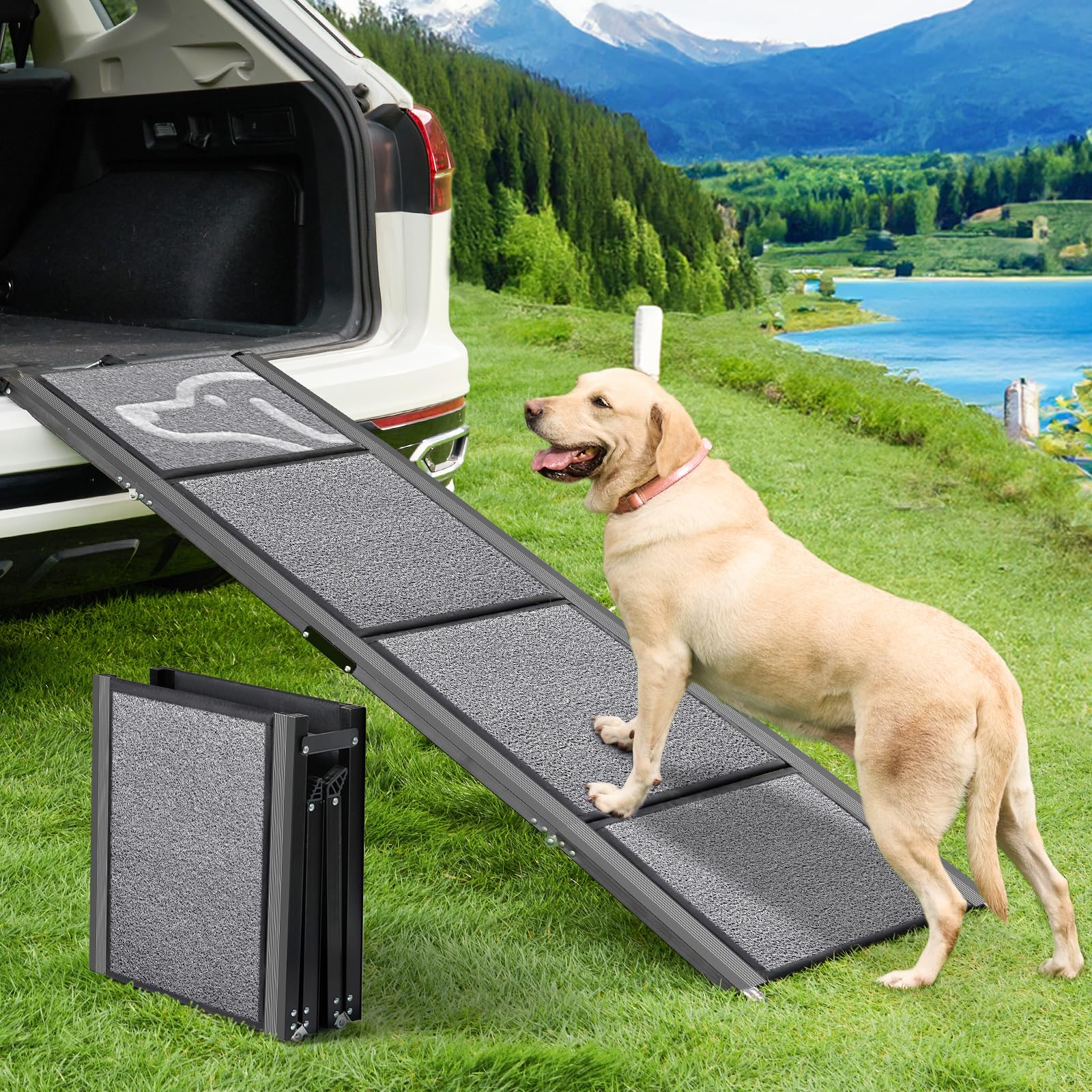 PetThem Dog Ramp for Car 63" Long & 17" Wide Portable Pet Ramp Dog ...