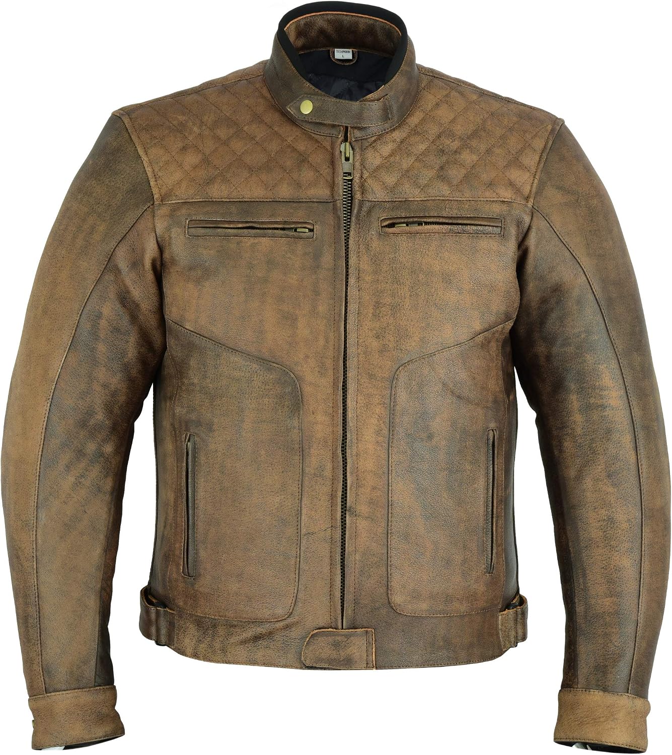 Men's Texpeed Brown Distressed Quality Cowhide Leather Motorcycle ...