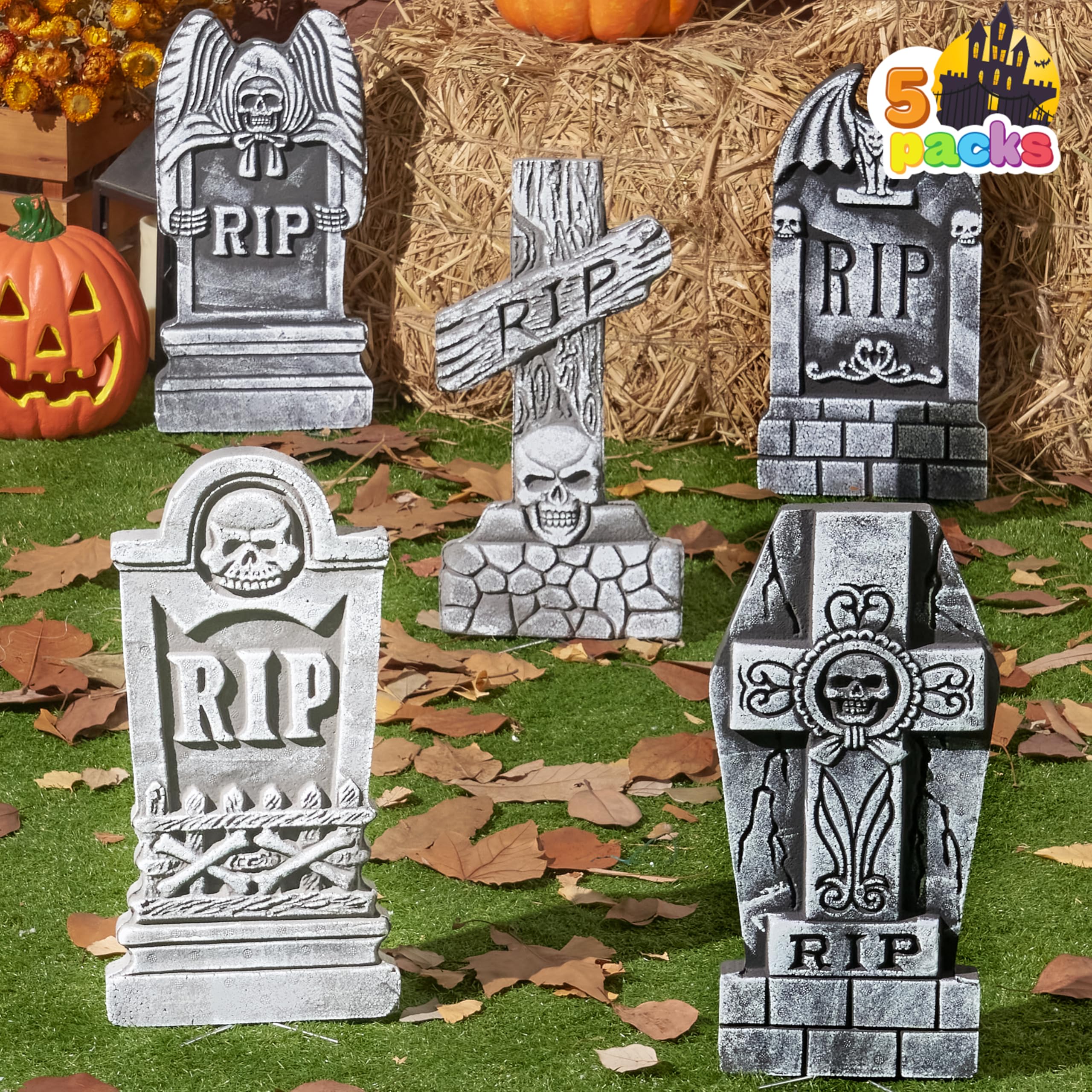 JOYIN 17” Halloween Foam RIP Graveyard Tombstones (5 Pack), Halloween ...
