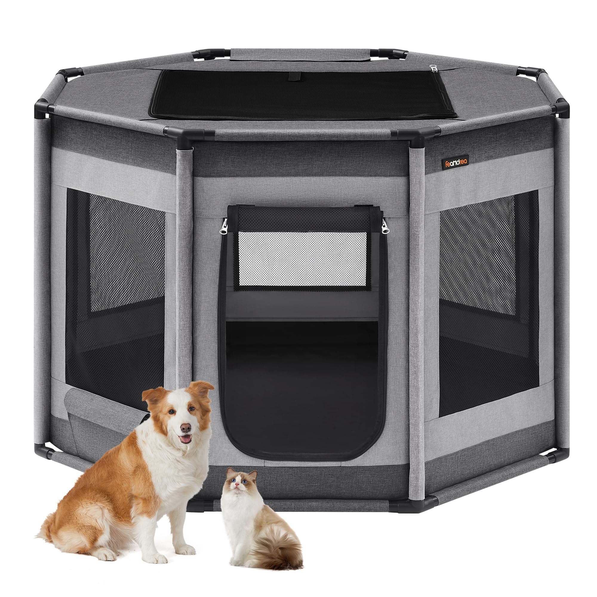 Feandrea Dog Playpen, Oxford Fabric Dog Fence, Octagon Dog Crate, XL ...
