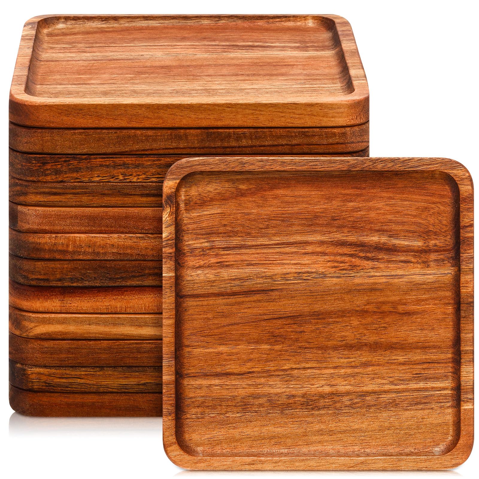 Roshtia 12 Pcs Wooden Plates 8 Inch Square Acacia Wood Charcuterie ...
