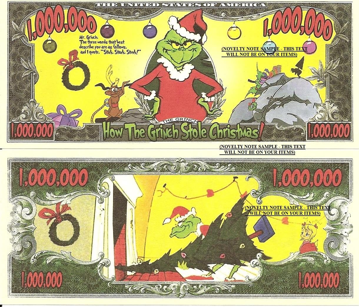Novelty Dollar How The Grinch Stole Christmas Million Dollar Bills x 2 ...