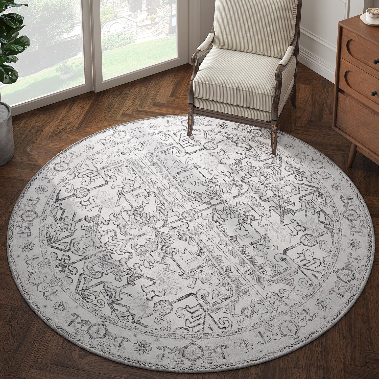 jinchan Round Rug 6ft Washable Area Rug Vintage Floor Mat Kitchen ...