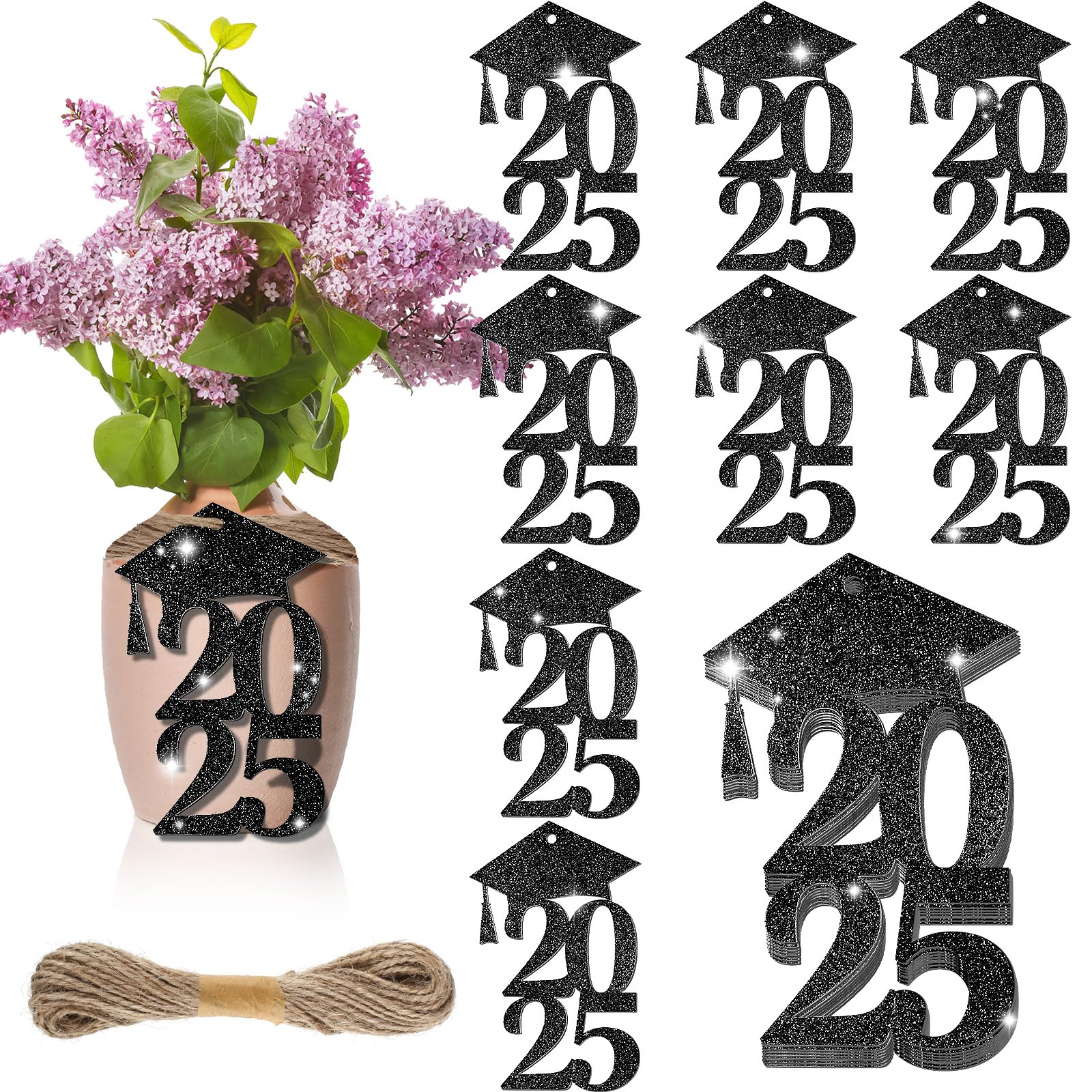Sinmoe 24 Pcs 2025 Graduation Cutouts Tags Decorations Glitter Grad ...