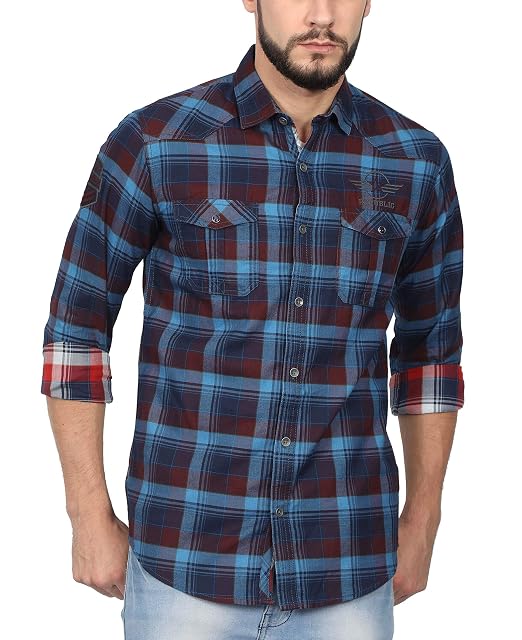 Buy NORTH REPUBLIC Men's Checkered Cotton Full Sleeves Slim Fit Stylish ...
