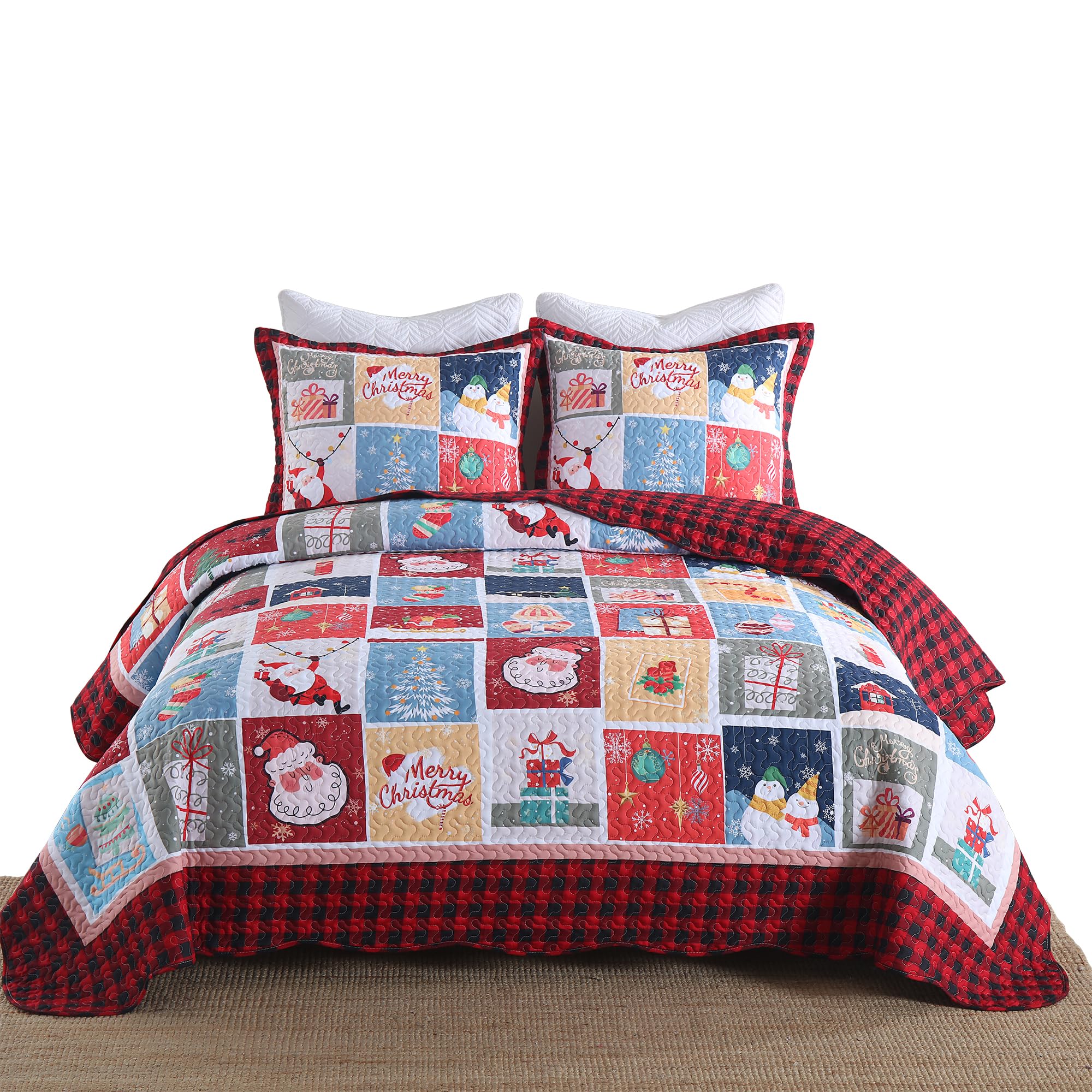 MarCielo 3 Piece Christmas Quilt Set, Rustic Lodge Deer Quilt Bedspread ...