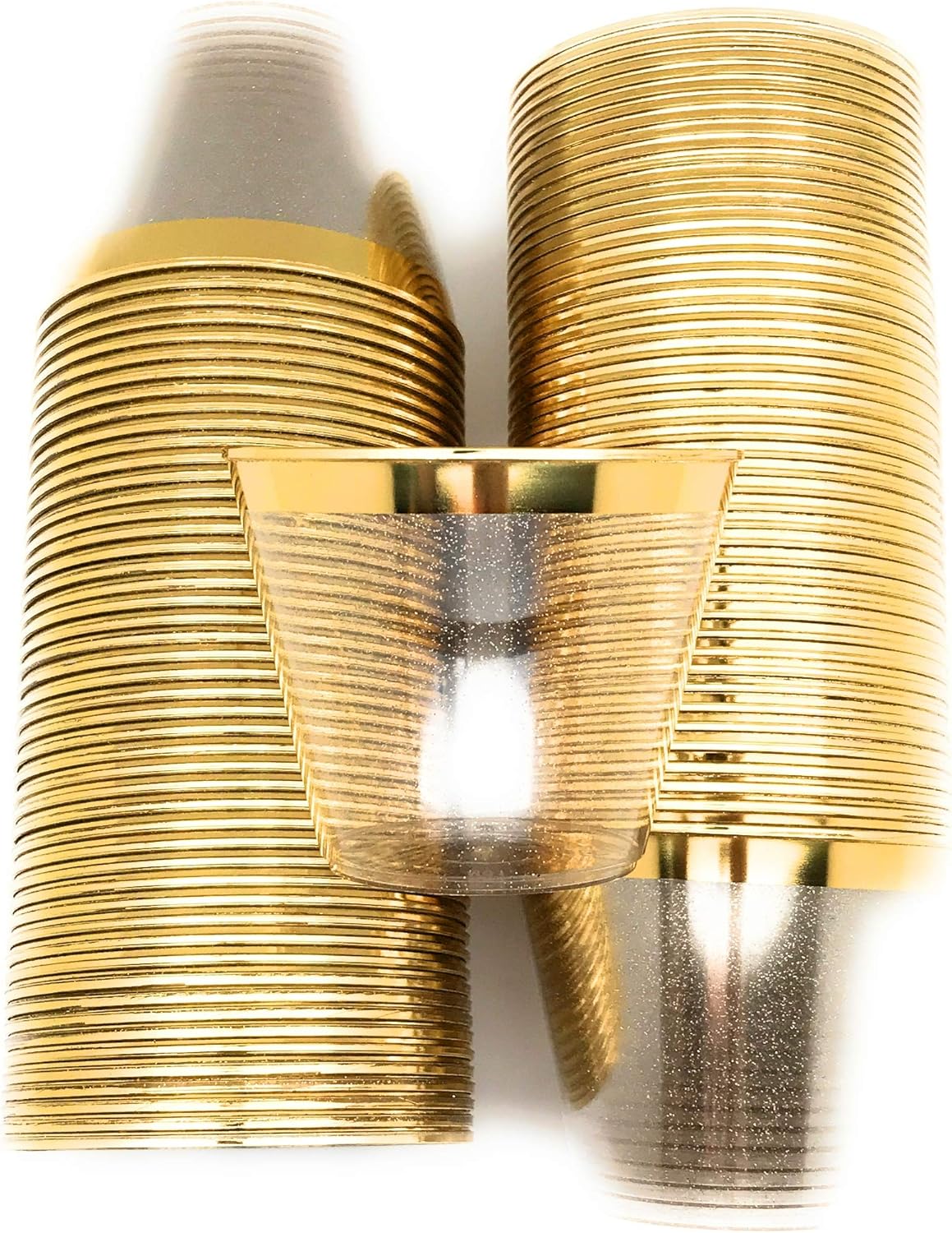 Amazon.com: 100 Gold Glitter Gold Rimmed Plastic Cups 9 oz Clear ...
