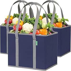 Amazon.com: Reusable Grocery Shopping Box Bags (3 Pack - Blue/Gray ...