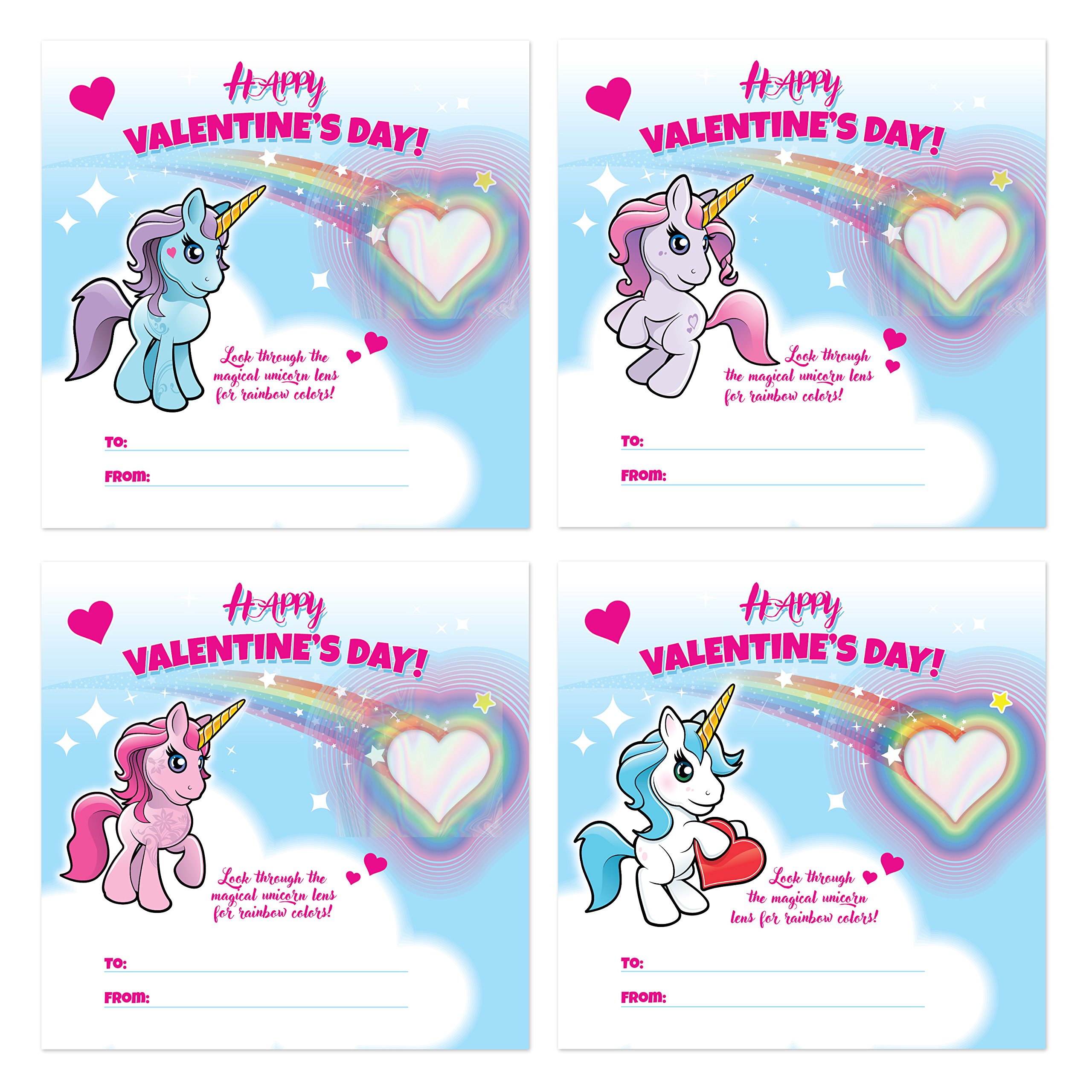 28-Pack Rainbow Unicorn Valentines Day Cards with Envelopes I Valentine ...