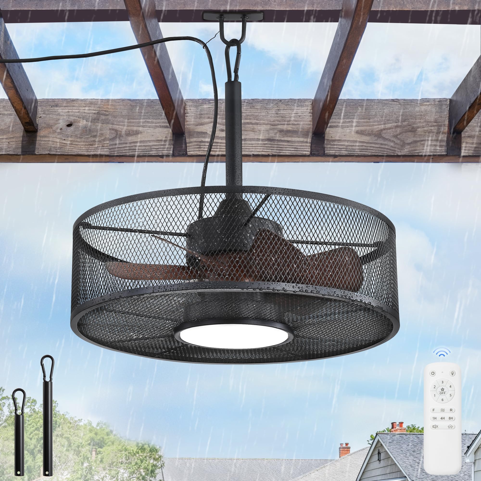 LEDIARY Gazebo Fan,Outdoor Ceiling Fan with Light for Patios and Remote ...