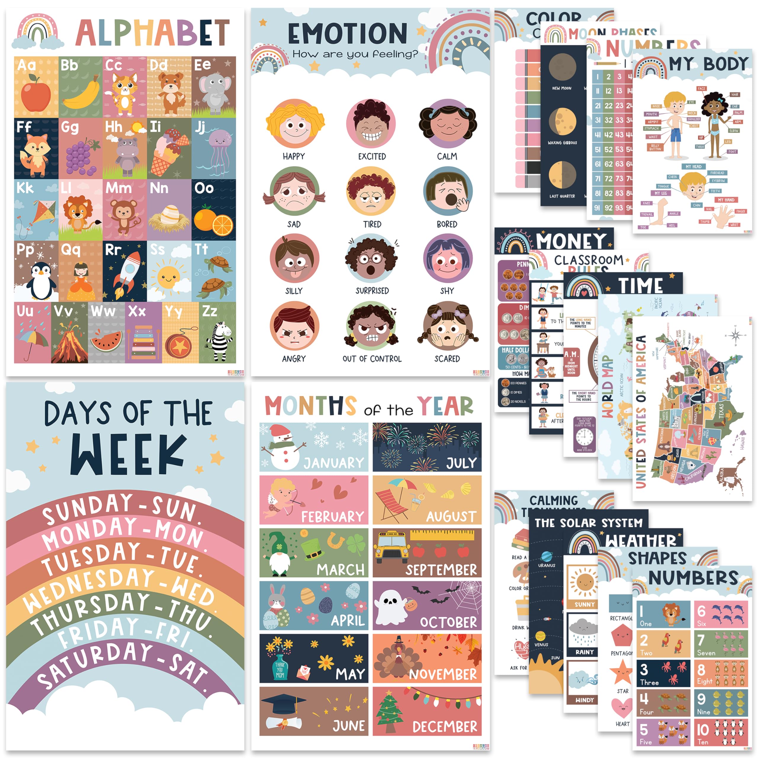 Mua 18 Educational Posters For Toddlers (11"x17"), Boho Posters For ...