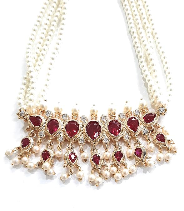 Buy Moteeya traditional Maharashtrian large red Tanmani set gold ...