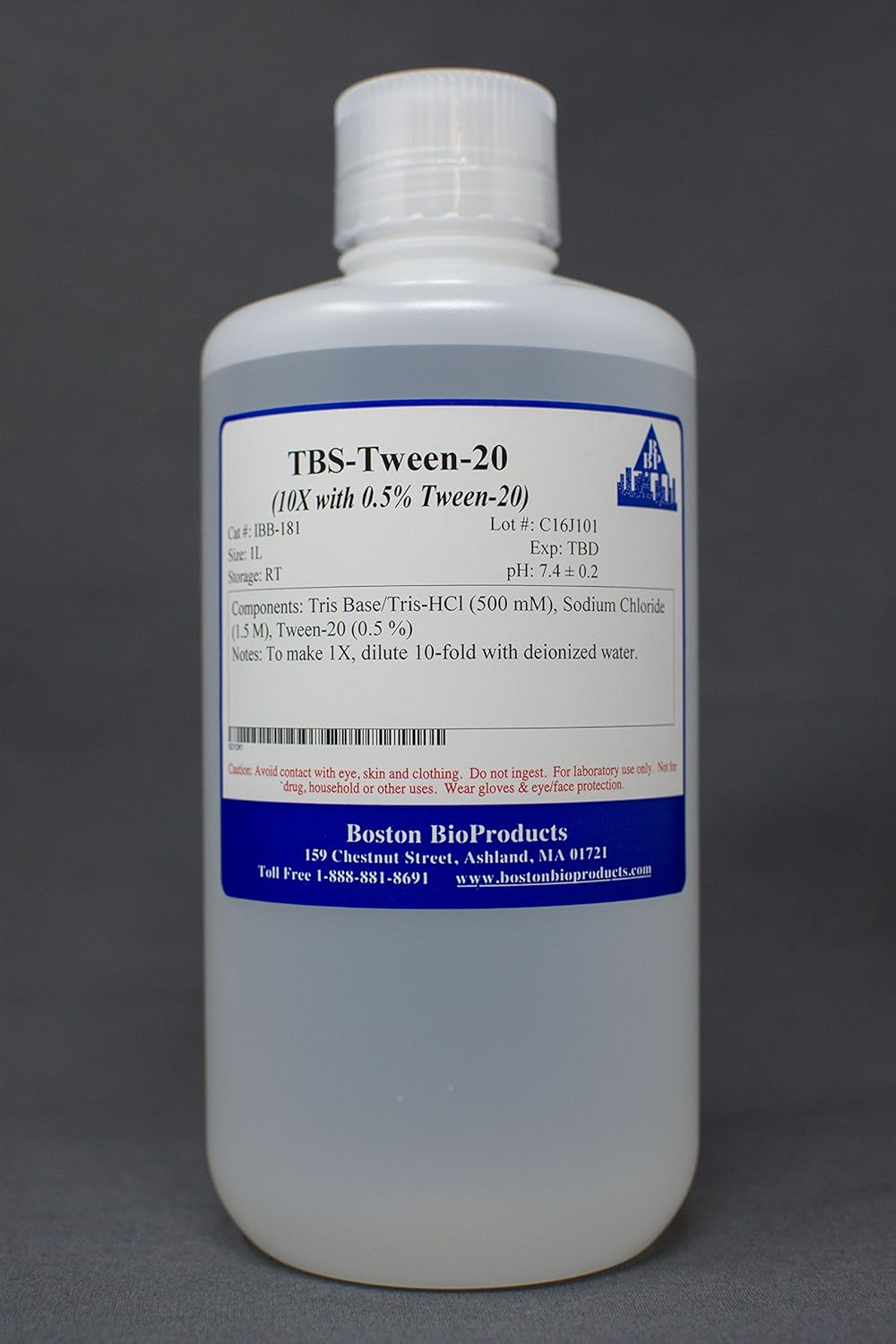 TBST (10X, with 0.5% Tween-20, pH 7.4) - 1 Liter - IBB-181-1L: Amazon ...