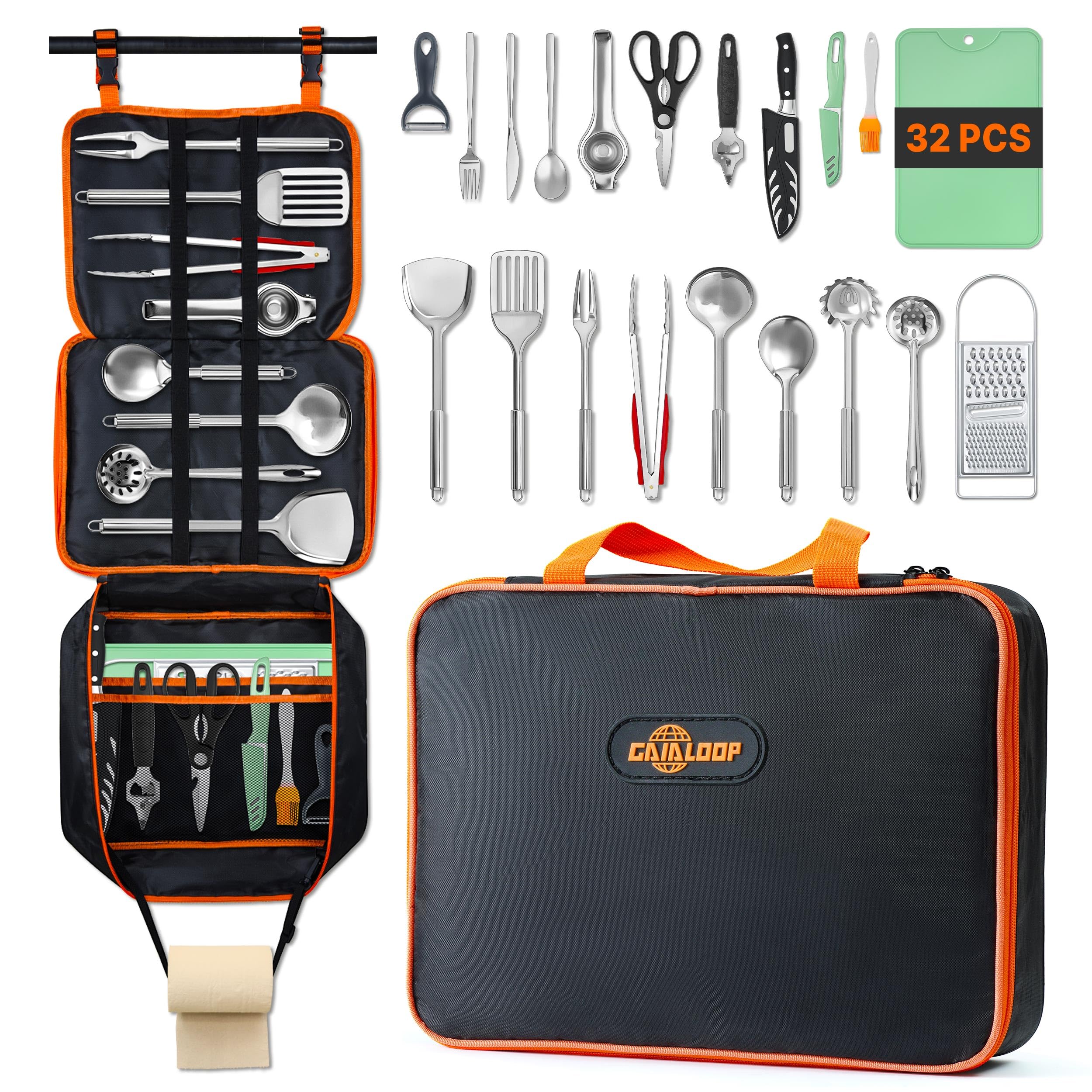 Camping Cooking Utensil Set 32 PCS Camp Kitchen Utensils Kit Cutlery of ...